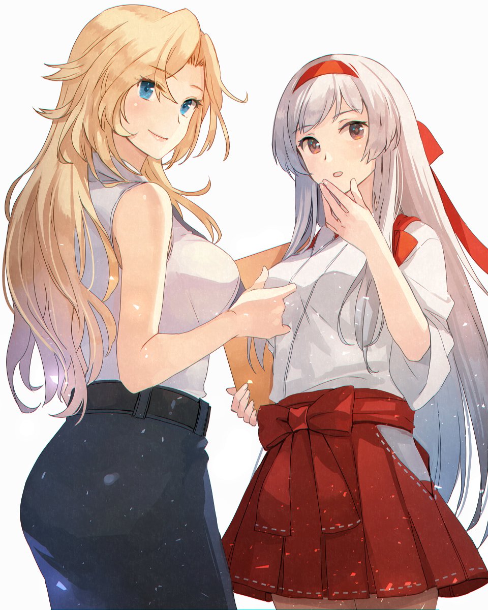 The Big ImageBoard (TBIB) - 2girls belt black belt black skirt blonde hair blue eyes brown eyes ...
