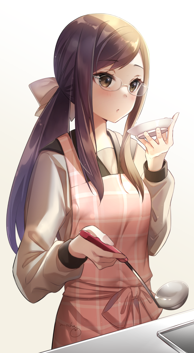 The Big ImageBoard (TBIB) - 1girl apron bangs black sailor collar blush brown background brown ...