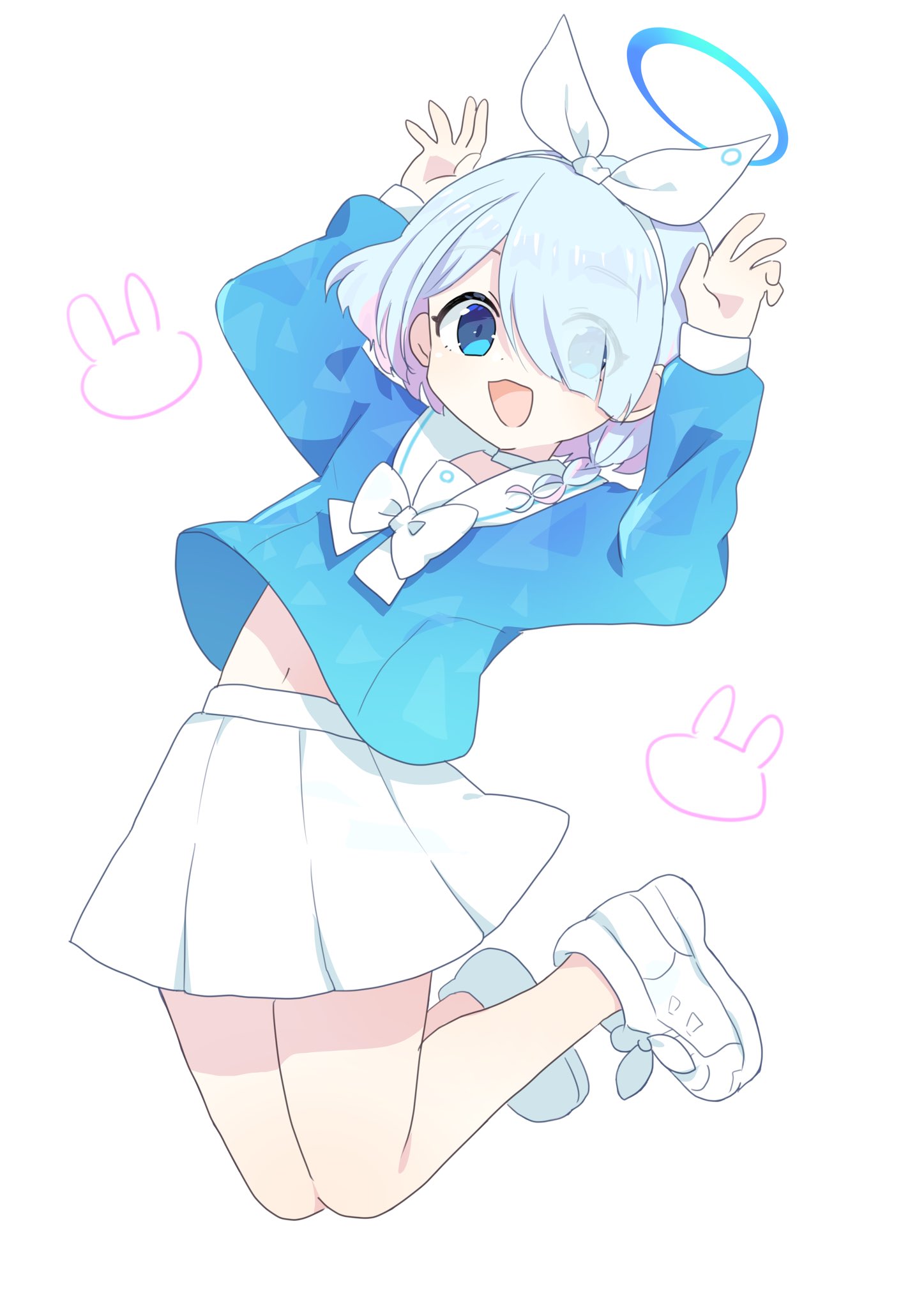 The Big ImageBoard (TBIB) - 1girl :d arms up arona (blue archive) asymmetrical bangs bangs blue ...