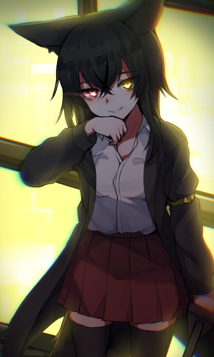 The Big ImageBoard (TBIB) - 1girl animal ears bags under eyes black hair black jacket black ...