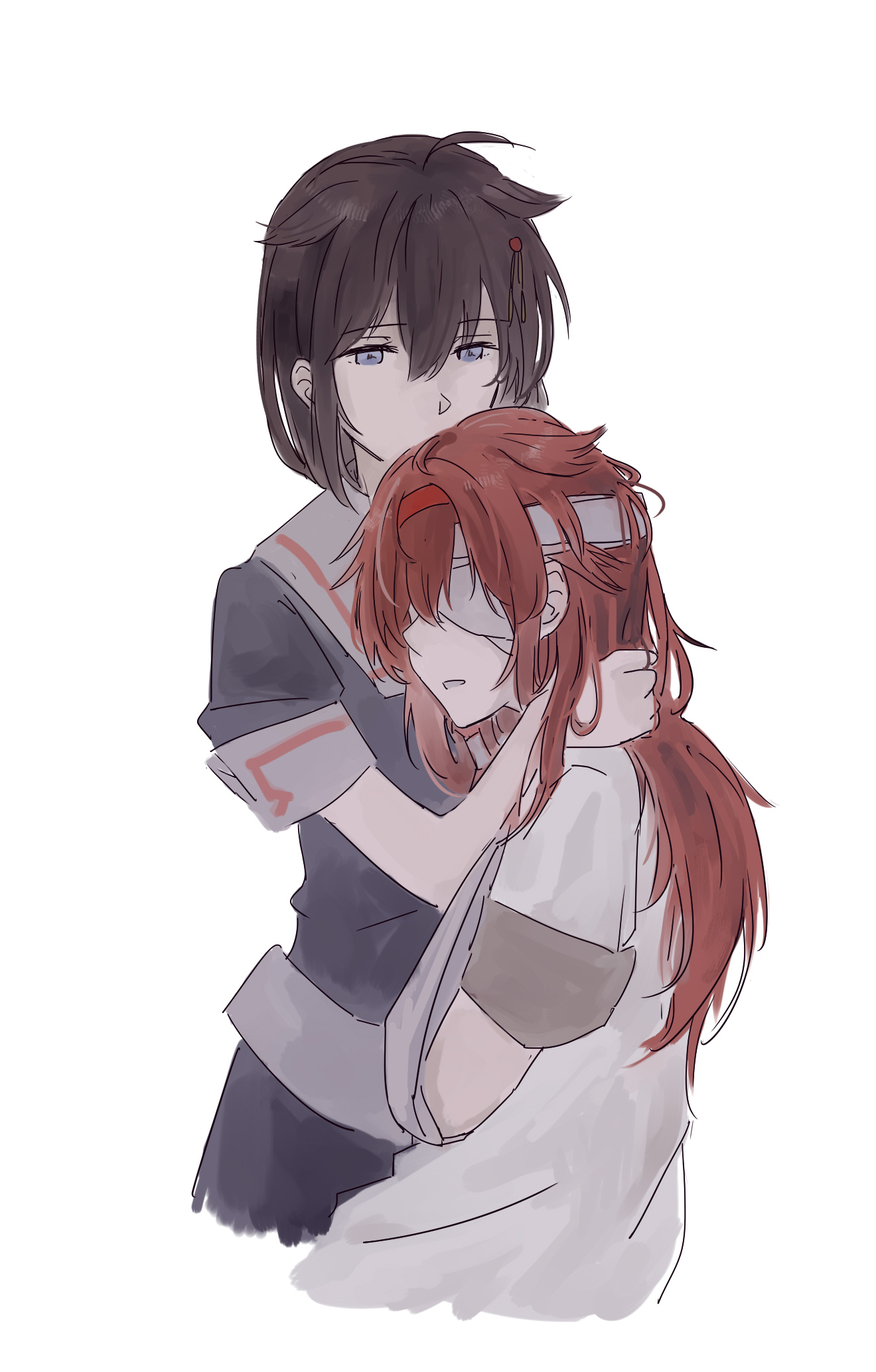 The Big ImageBoard (TBIB) - 2girls ahoge black hair black serafuku black skirt blue eyes braid ...