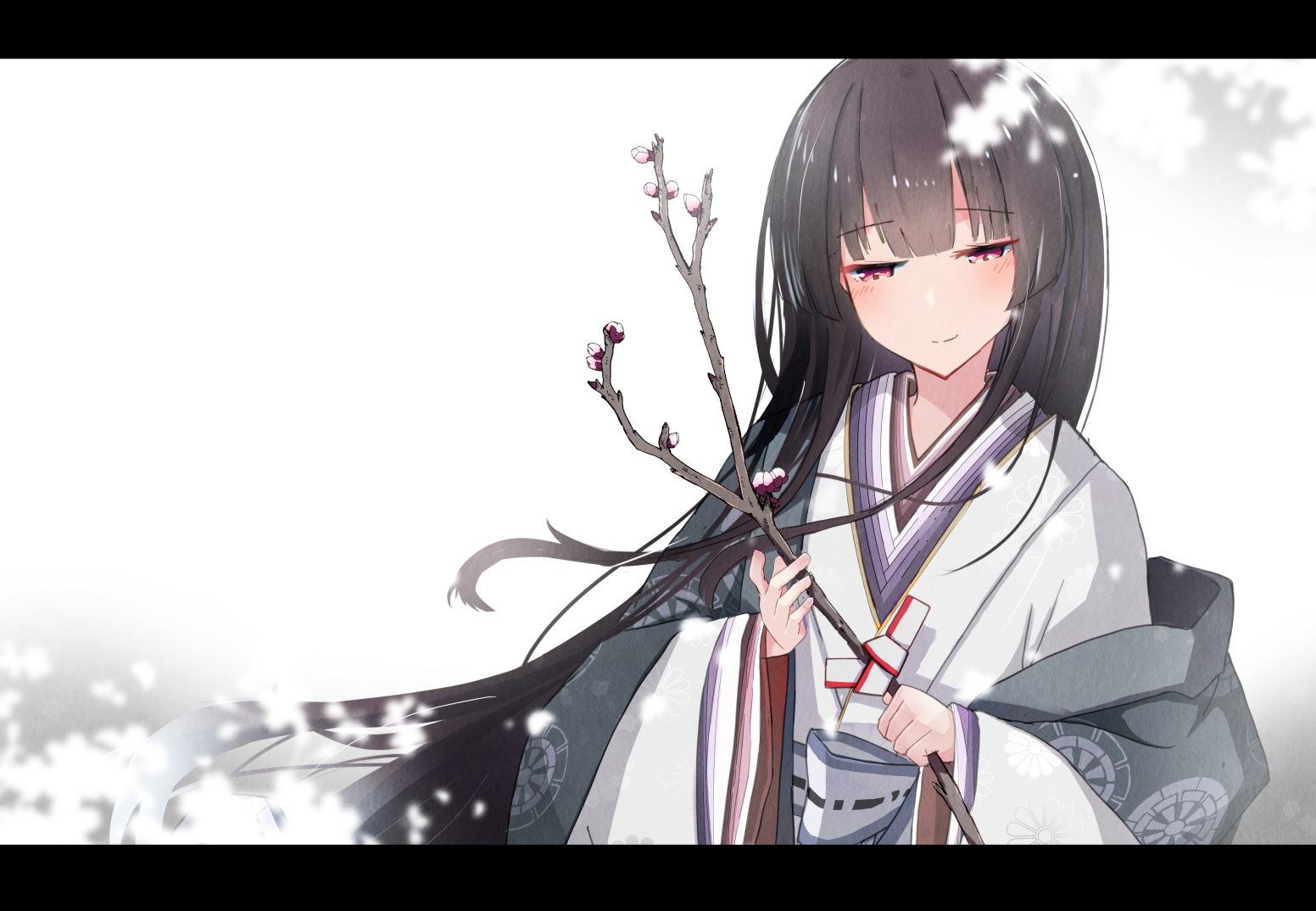 The Big ImageBoard (TBIB) - 1girl black hair branch closed eyes ...