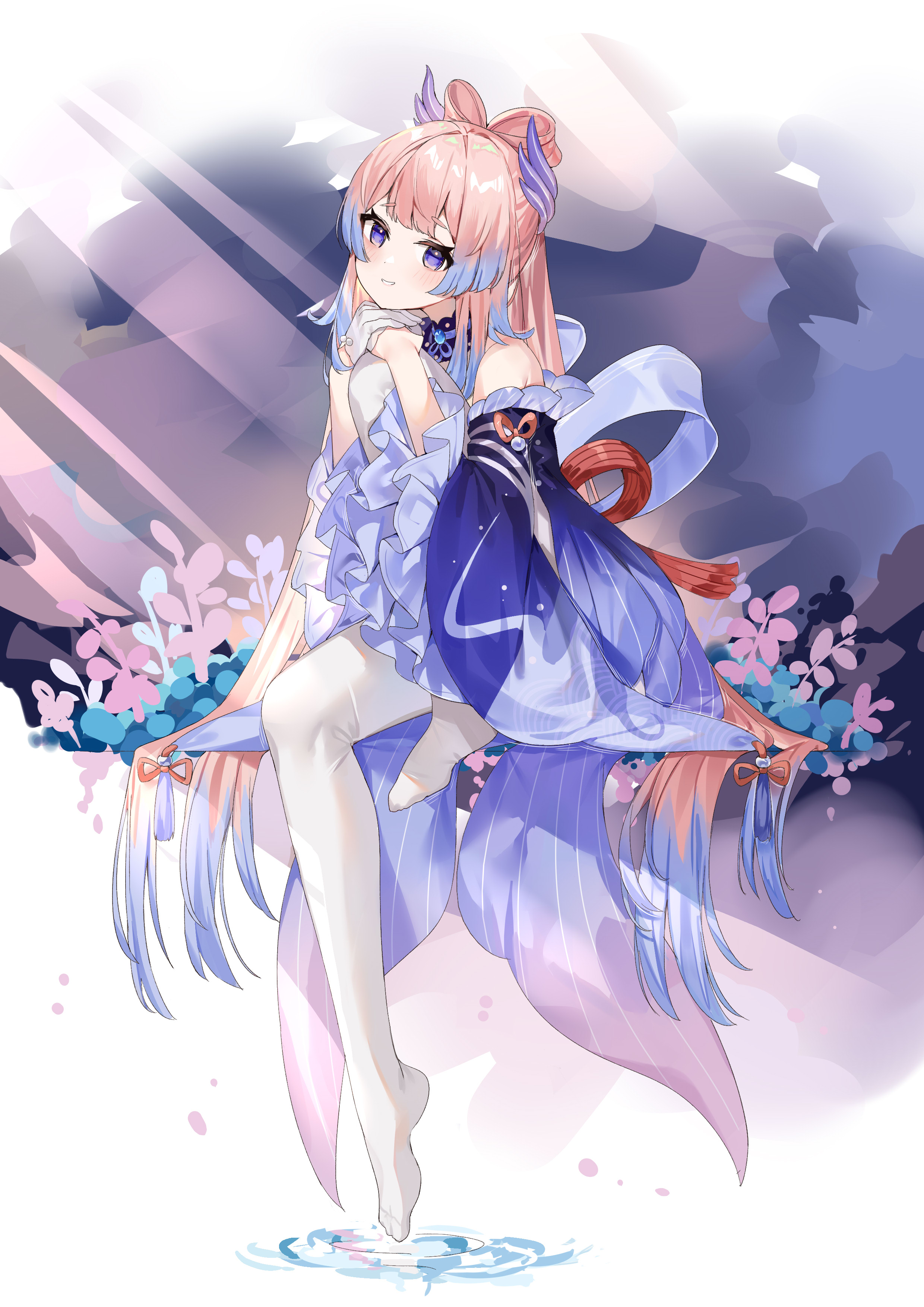 The Big ImageBoard (TBIB) - 1girl absurdres bare shoulders blue dress blue hair blush commentary ...