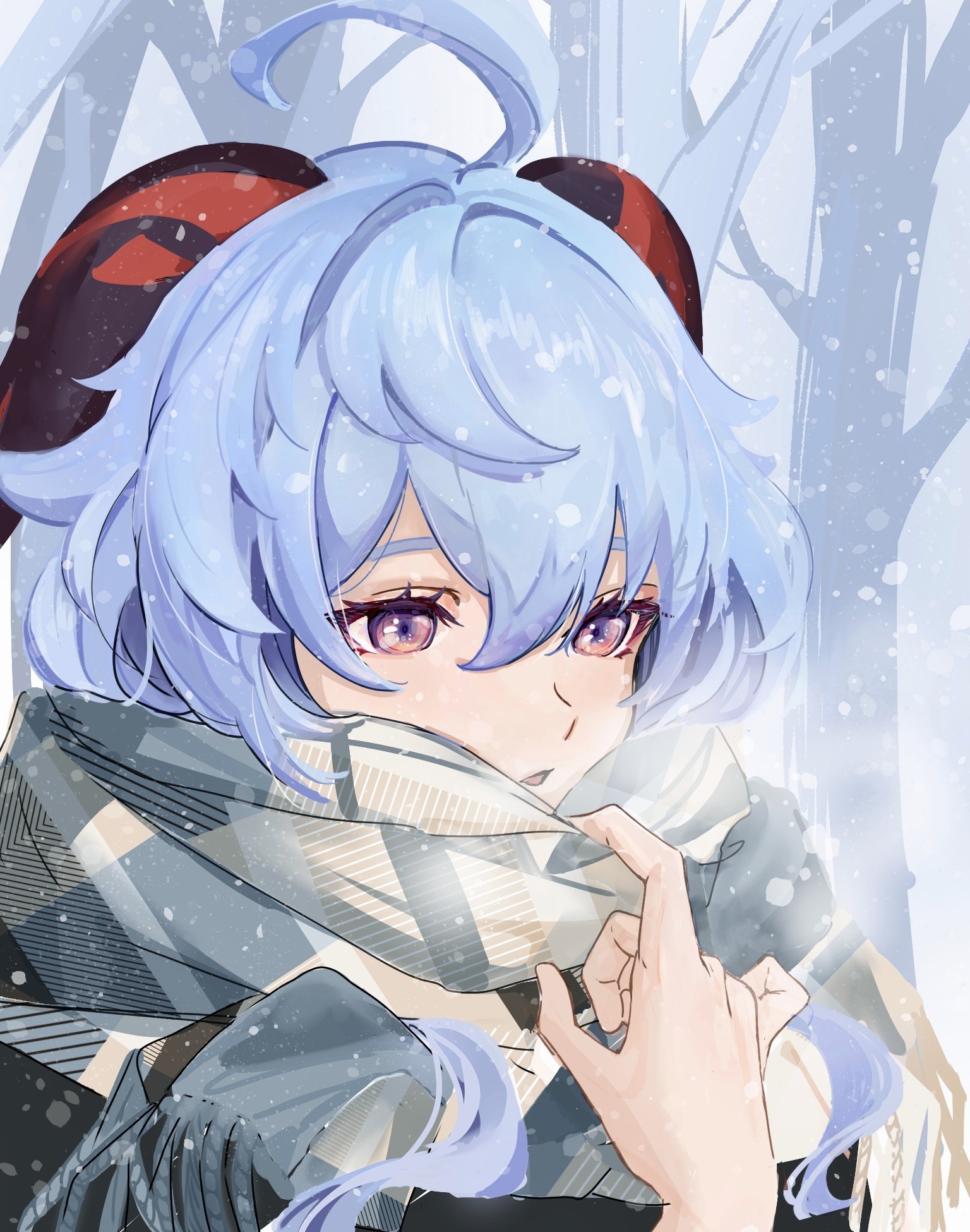 The Big ImageBoard (TBIB) - 1girl ahoge bangs blue hair breath close-up ...