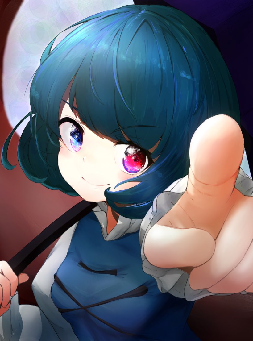 The Big ImageBoard (TBIB) - 1girl blue eyes blue hair brown background closed mouth commentary ...