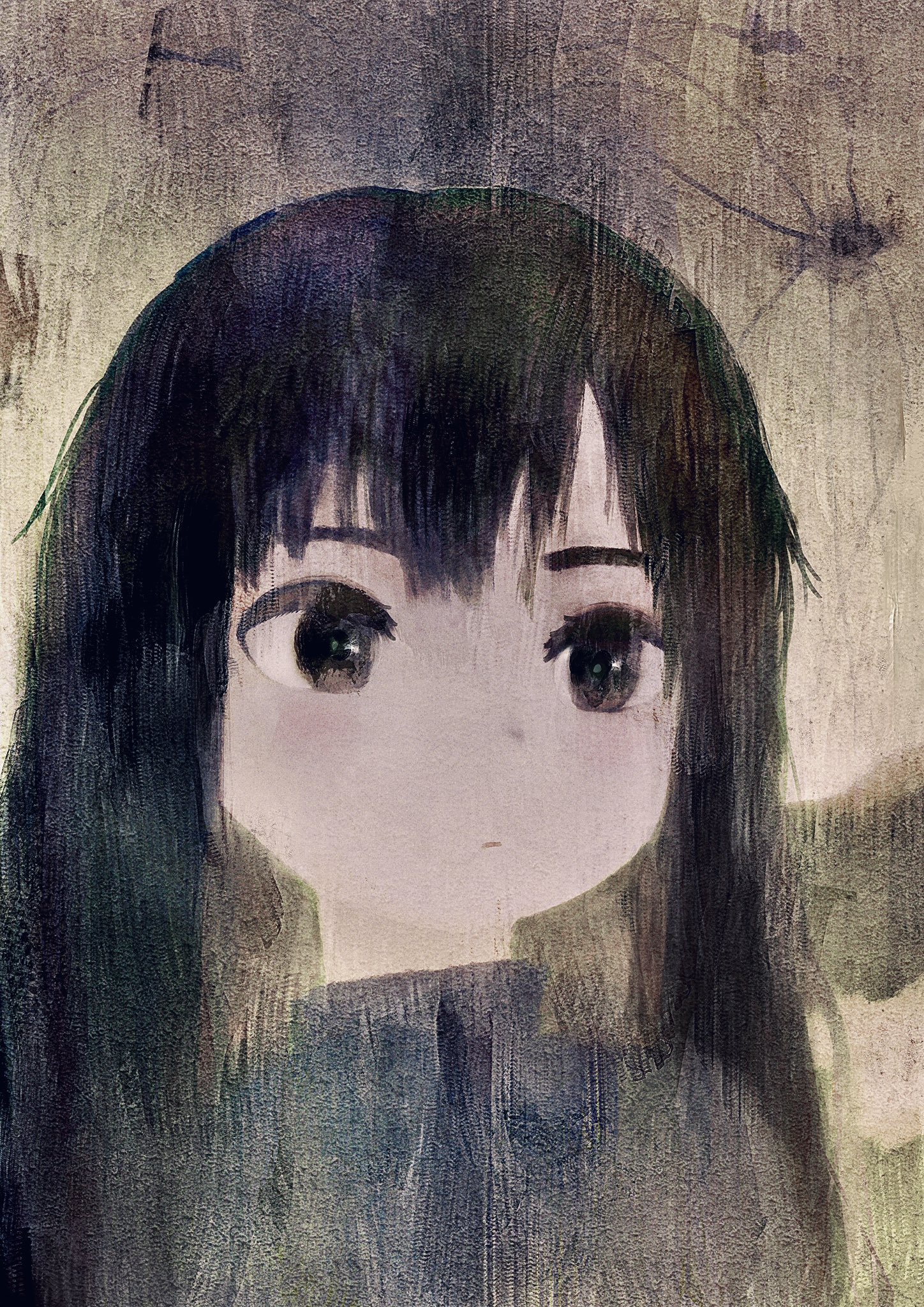 The Big Imageboard Tbib 1girl Abstract Background Black Eyes Black