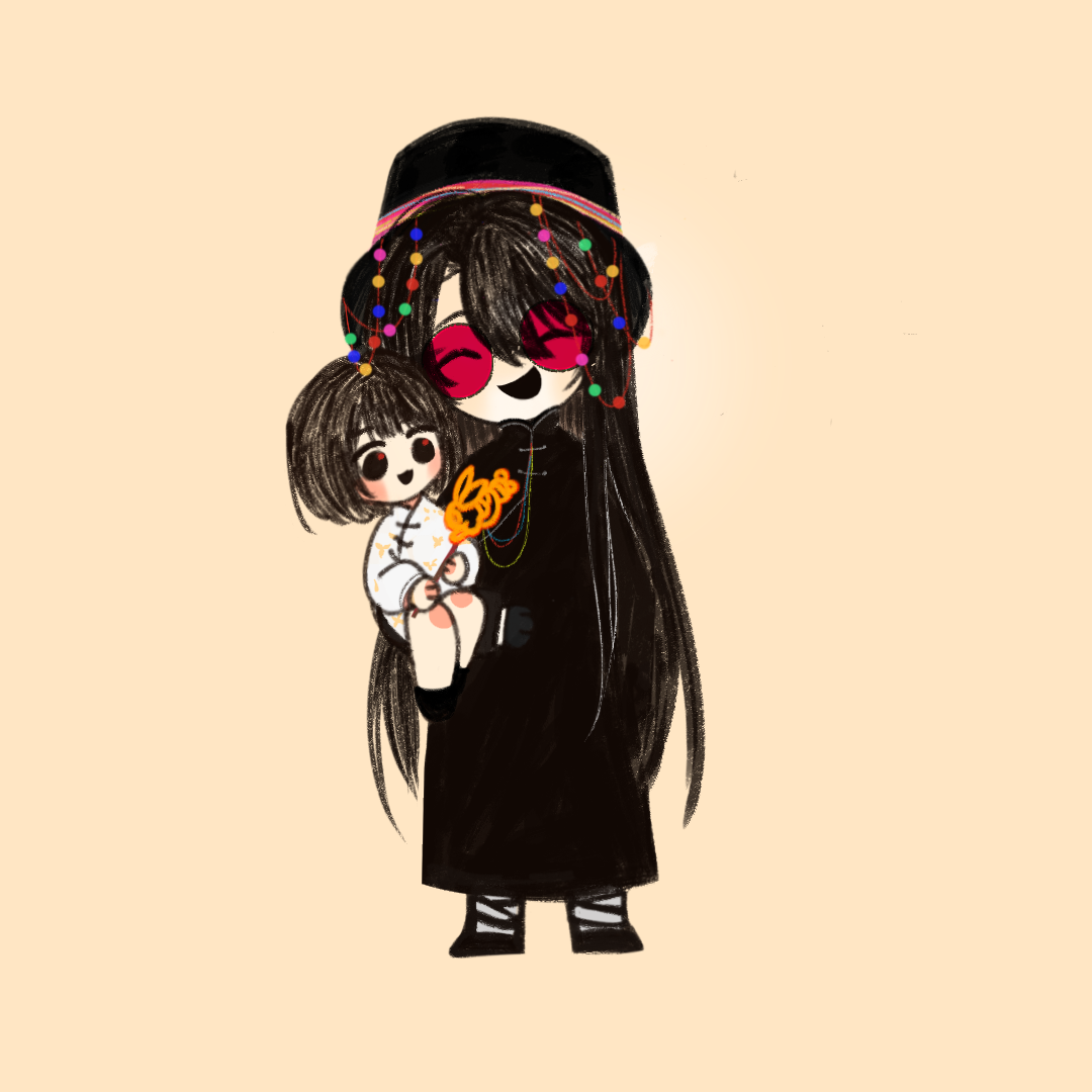 The Big ImageBoard (TBIB) - 1boy 1girl beads black coat black eyes black gloves black hair black ...