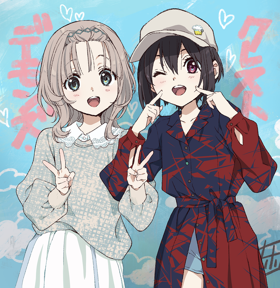 The Big ImageBoard (TBIB) - 2girls ashihara sawa blue background ...