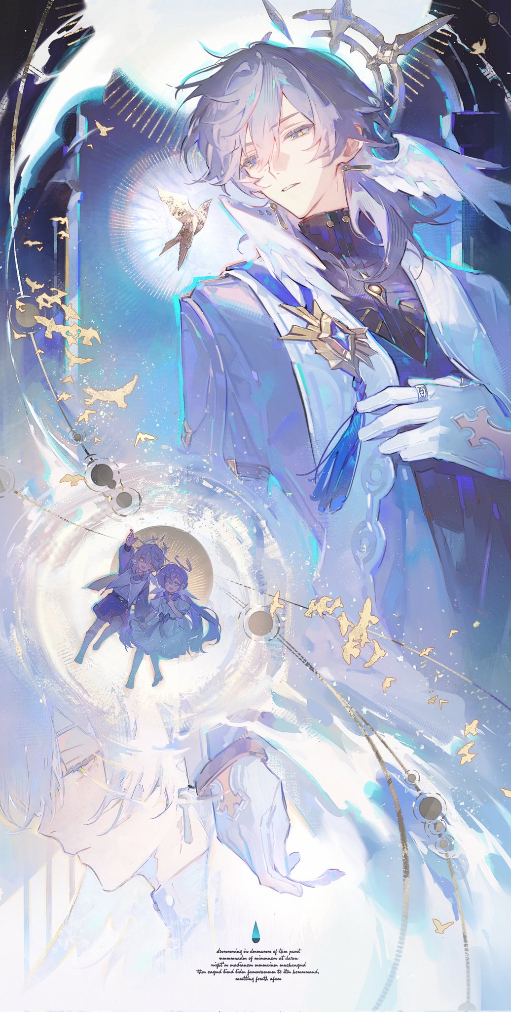 The Big ImageBoard (TBIB) - 1boy 1girl aged down dress feathered wings full body gloves grey ...