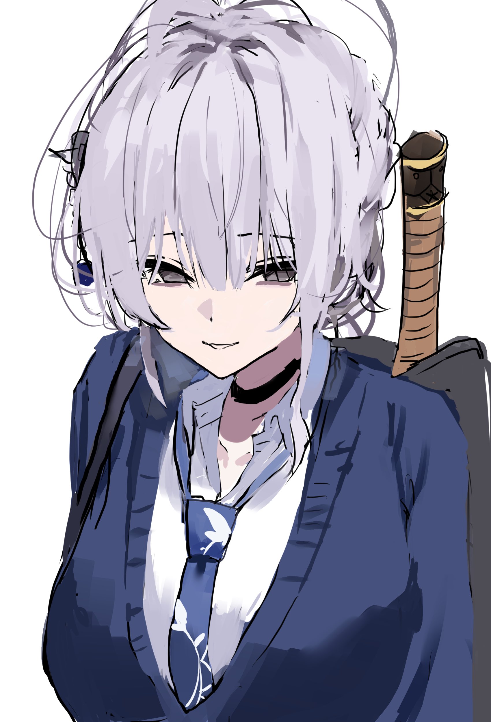 The Big ImageBoard (TBIB) - 1girl absurdres bags under eyes black choker blazer blue jacket blue ...