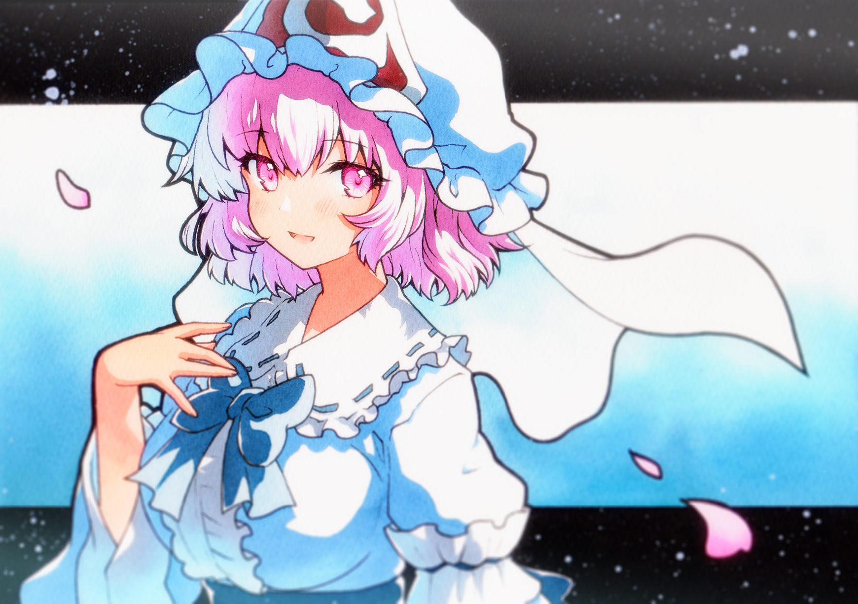 The Big ImageBoard (TBIB) - 1girl :d \||/ cherry blossoms hat highres ...