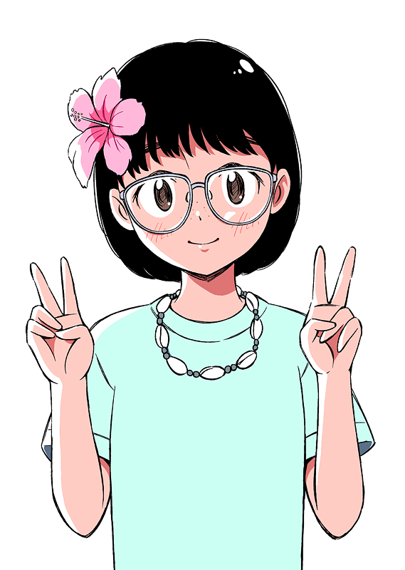 The Big ImageBoard (TBIB) - 1girl 49s-aragon aqua shirt bangs black hair blush brown eyes double ...