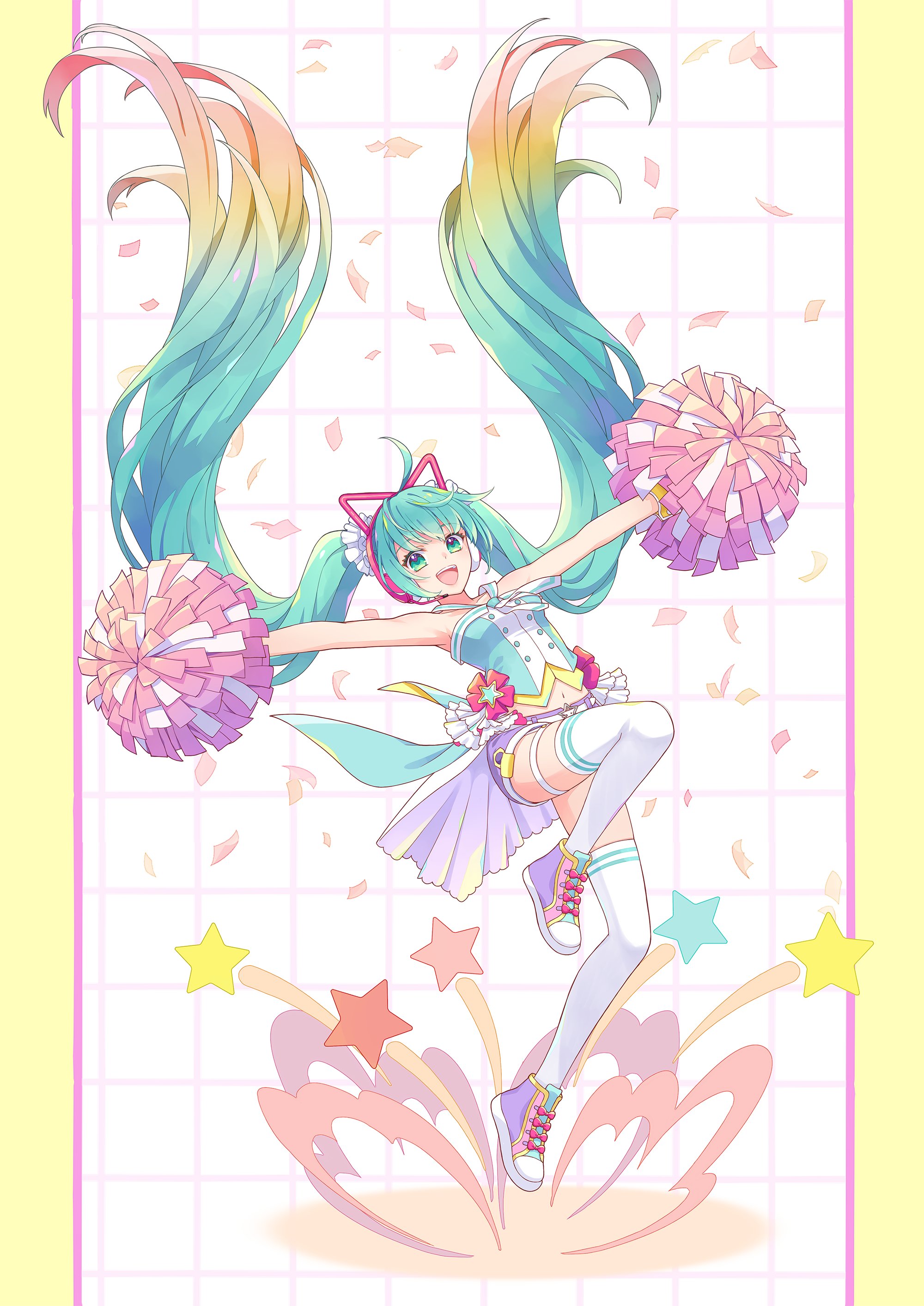 The Big ImageBoard (TBIB) - 1girl absurdres aqua eyes aqua hair azaka (pipponao) bow cheerleader ...