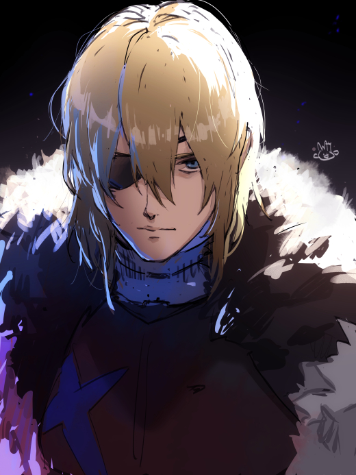 The Big ImageBoard (TBIB) - 1boy armor black armor black background black fur blonde hair blue ...