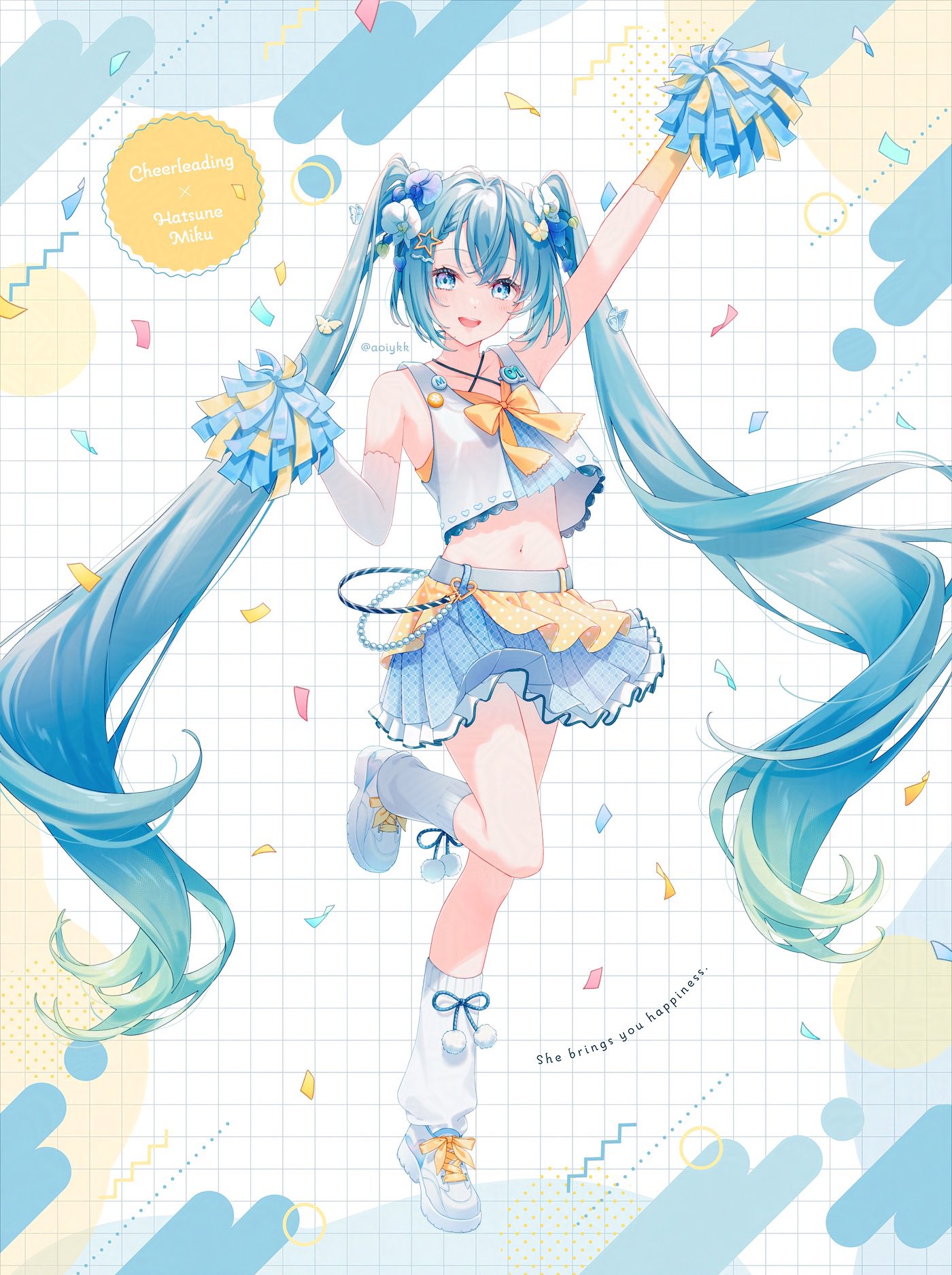 The Big ImageBoard (TBIB) - 1girl aqua eyes aqua hair arm up asymmetrical gloves belt bow ...