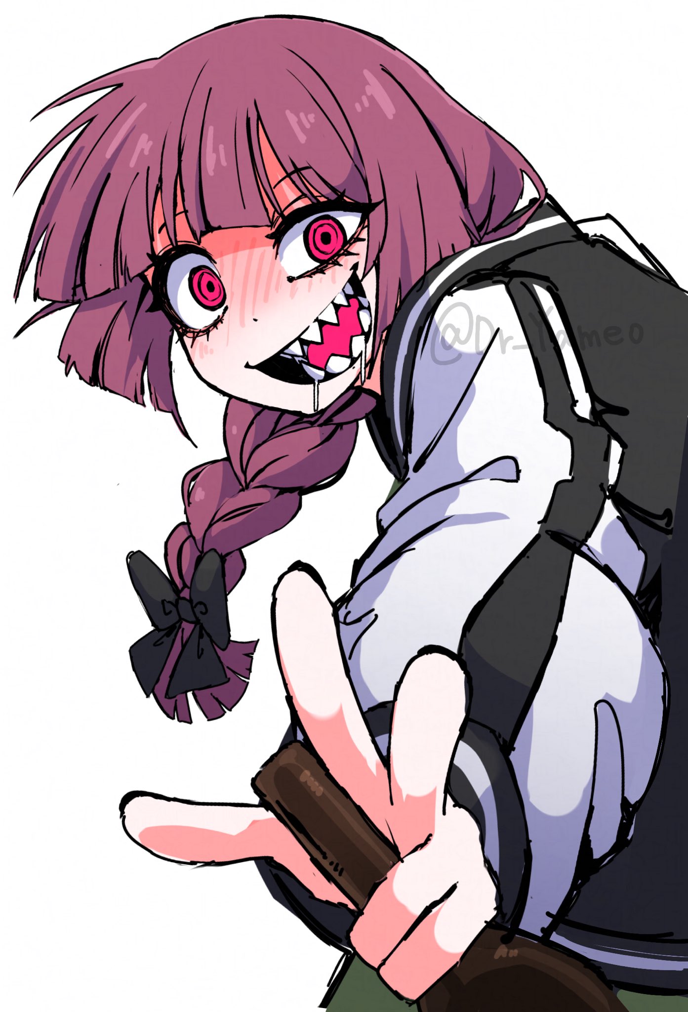 The Big ImageBoard (TBIB) - 1girl artist name black bow black jacket blunt bangs blunt ends ...