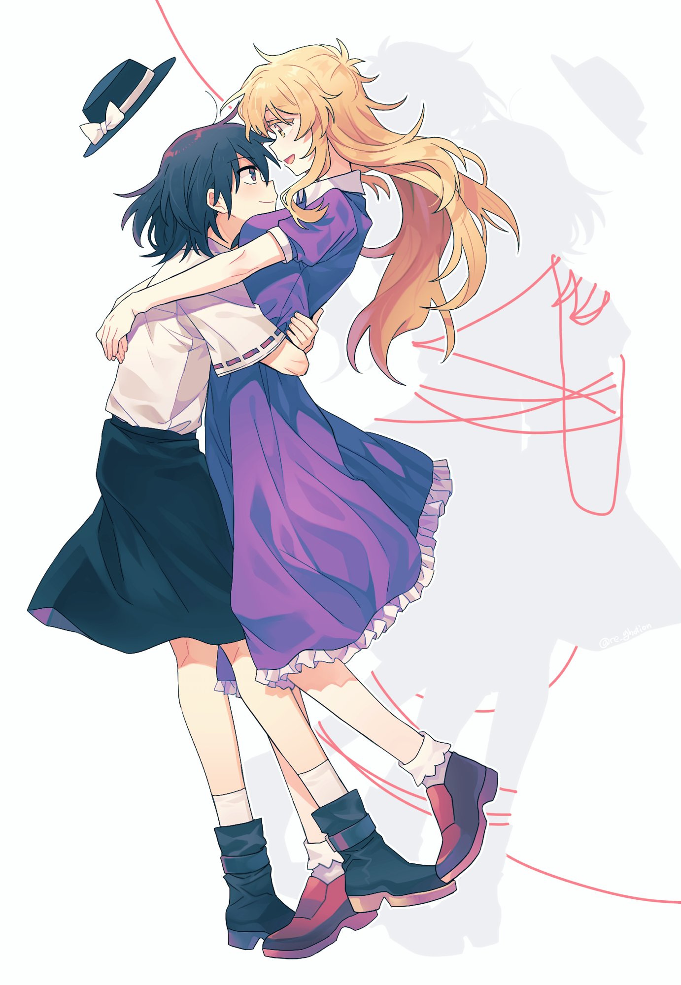 The Big ImageBoard (TBIB) - 2girls black footwear black hair black headwear black skirt blonde ...