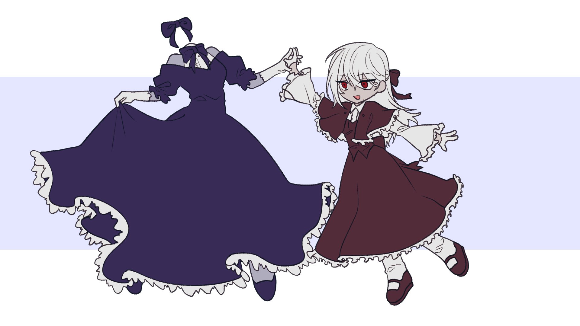 The Big ImageBoard (TBIB) - 2girls blue background blue dress bow brown ...