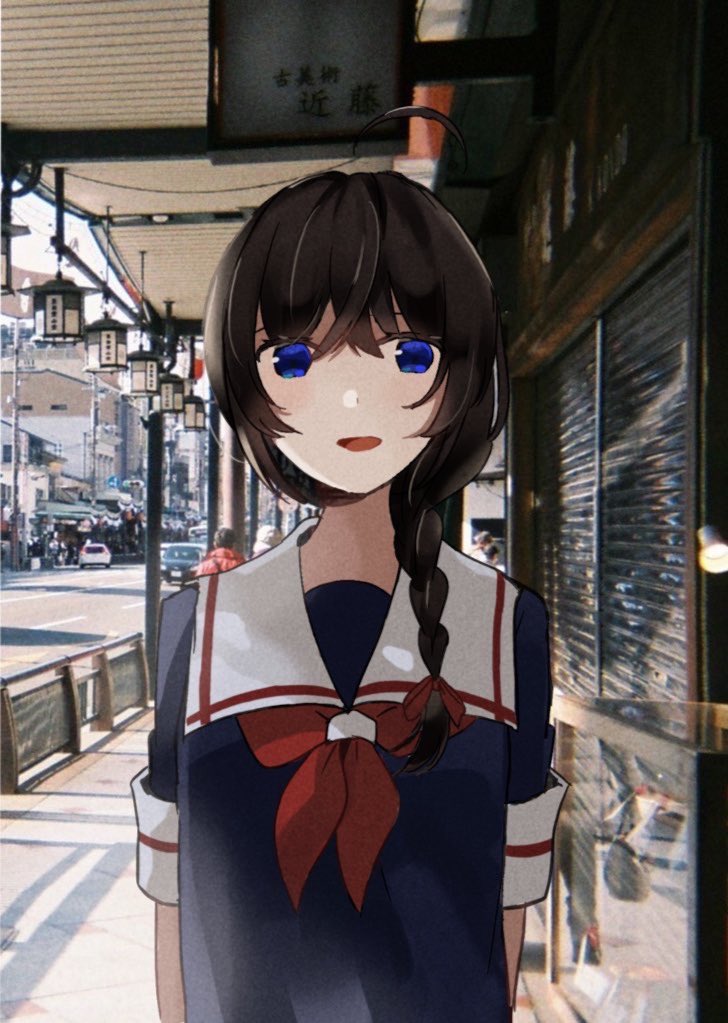 The Big ImageBoard (TBIB) - 1girl ahoge arms behind back blue eyes ...