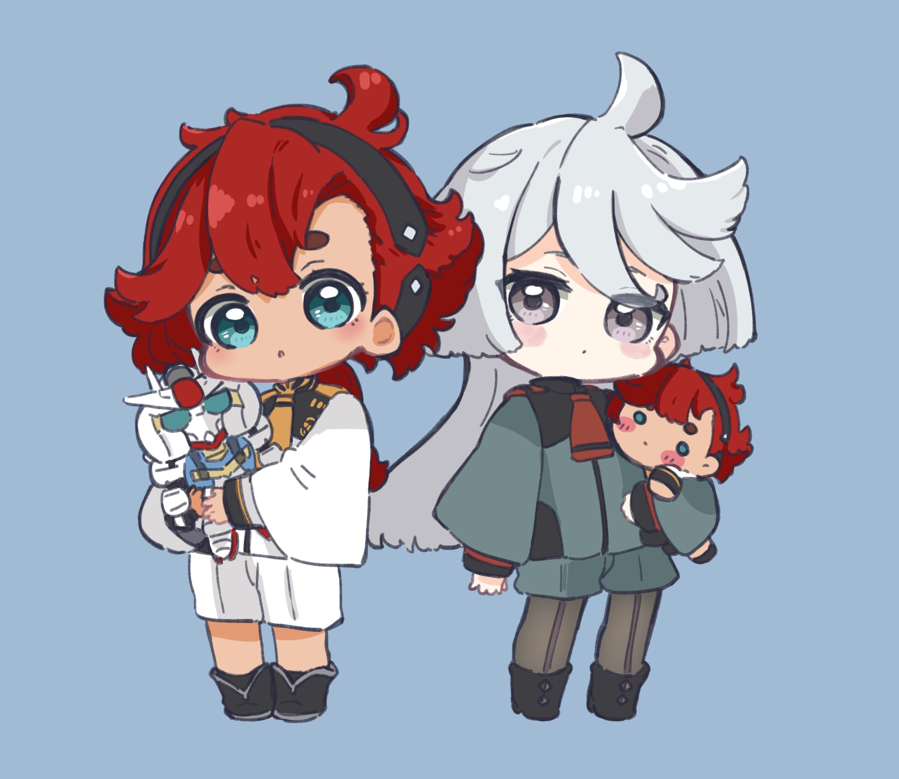 The Big ImageBoard (TBIB) - 2girls :o bangs black footwear black hairband blue background blue ...