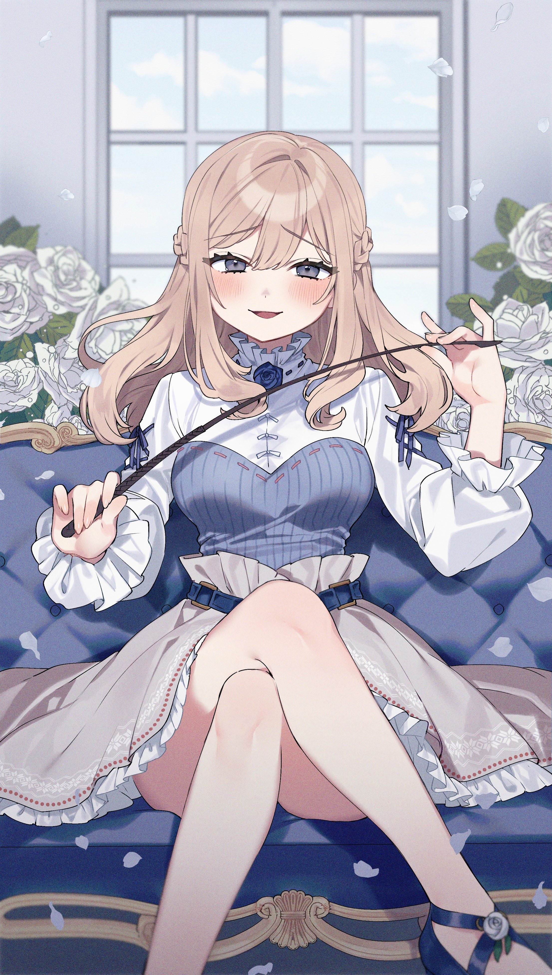 The Big ImageBoard (TBIB) - 1girl absurdres belt blonde hair blue belt blue eyes blue flower ...