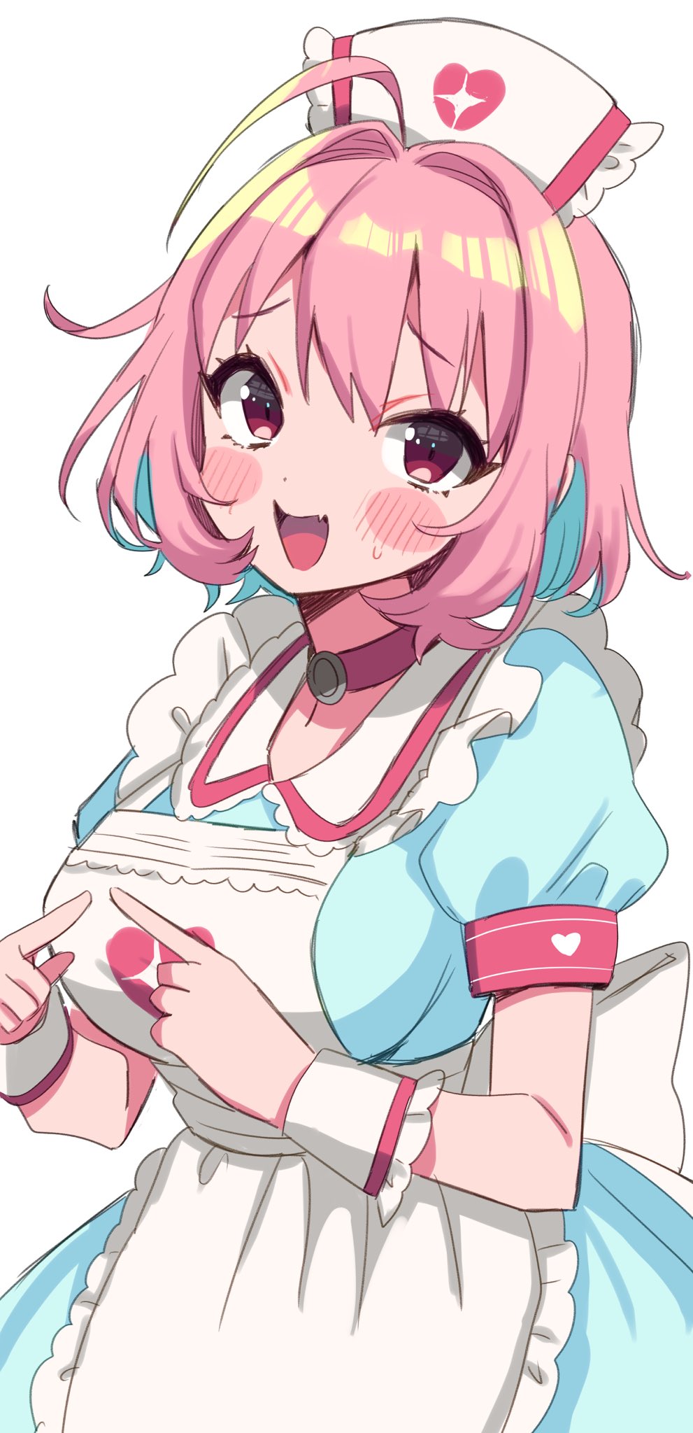 The Big ImageBoard (TBIB) - 1girl ahoge apron aqua dress aqua hair bangs blush stickers breasts ...