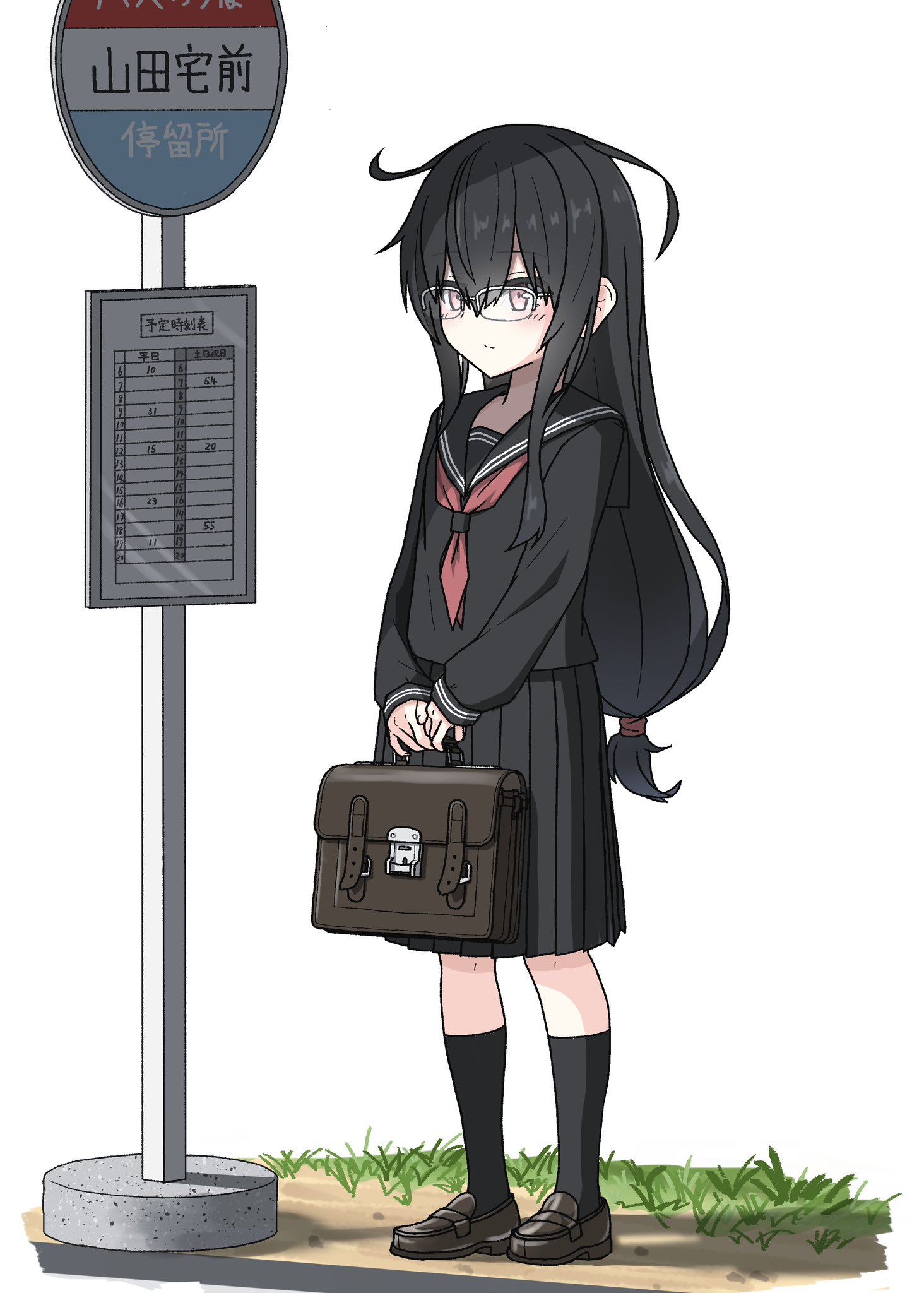 The Big ImageBoard (TBIB) - 1girl alternate costume bag bespectacled black hair black sailor ...