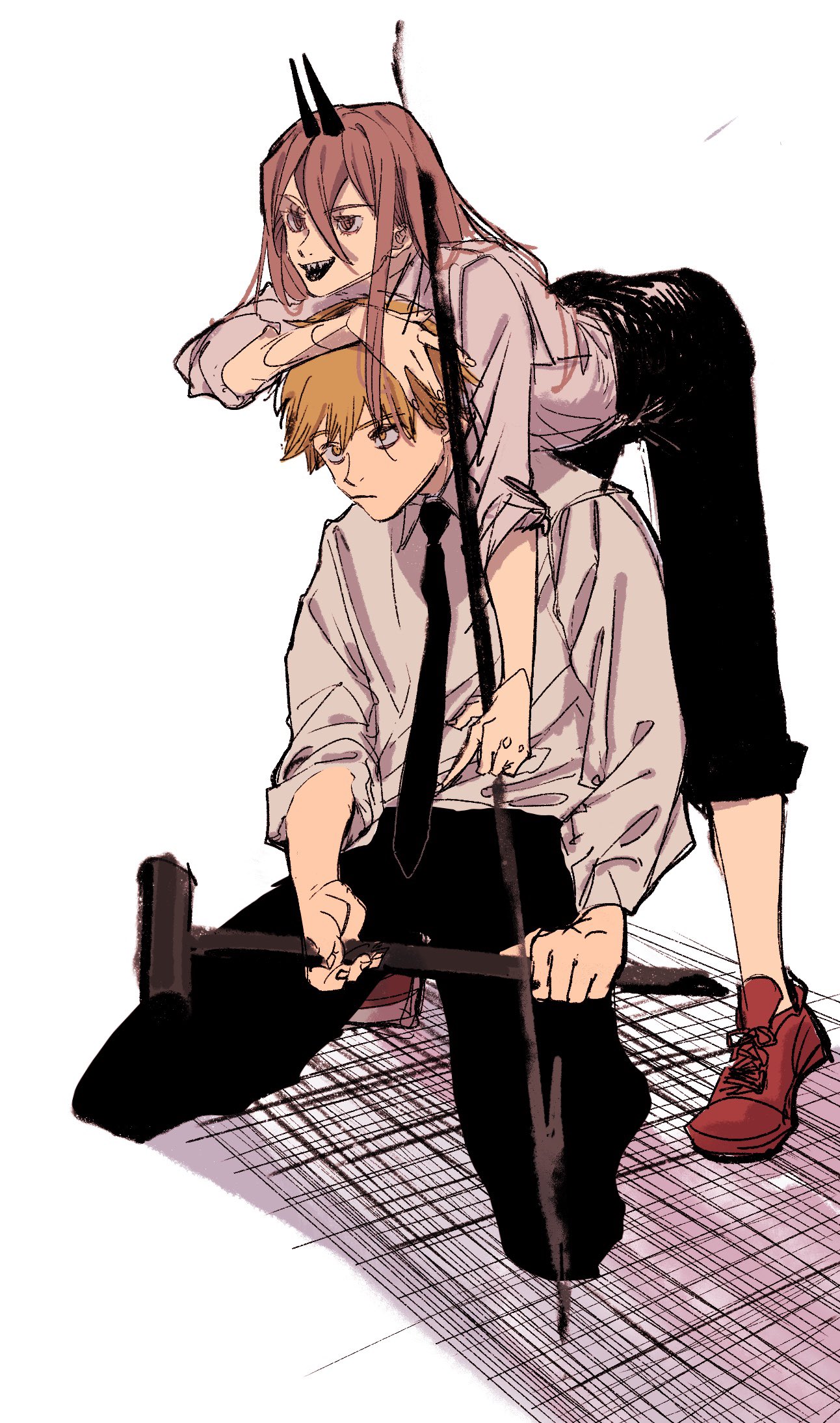 The Big ImageBoard (TBIB) - 1boy 1girl arm on head black necktie blonde ...