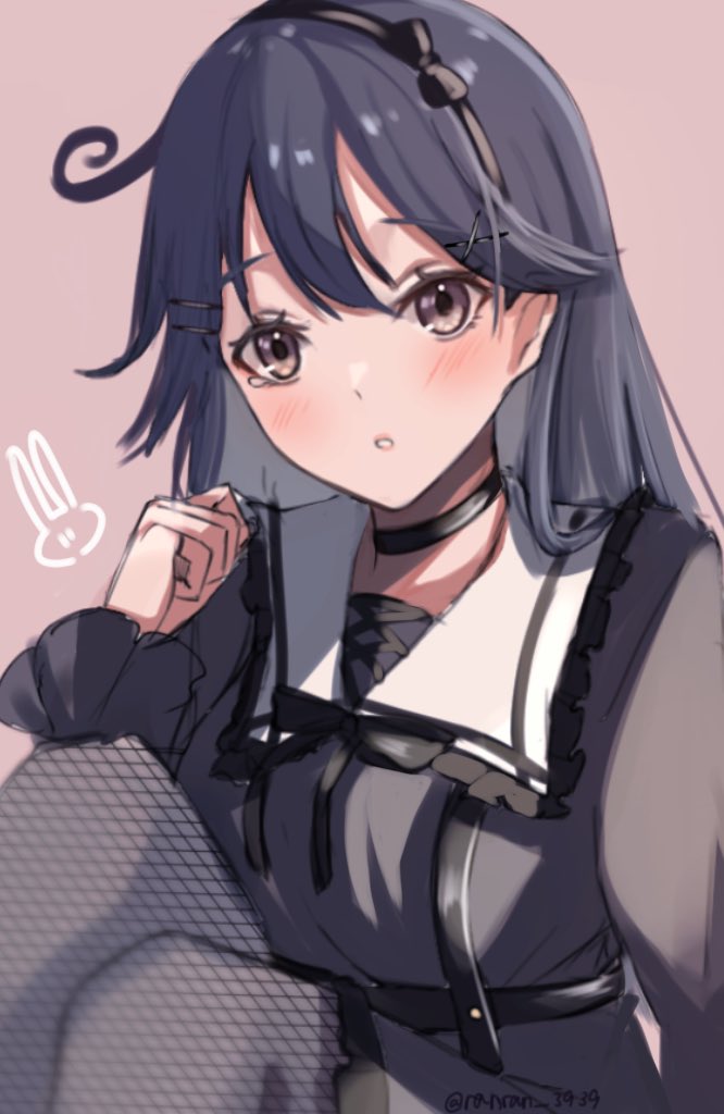 The Big ImageBoard (TBIB) - 1girl black dress black hair black hairband black pantyhose brown ...