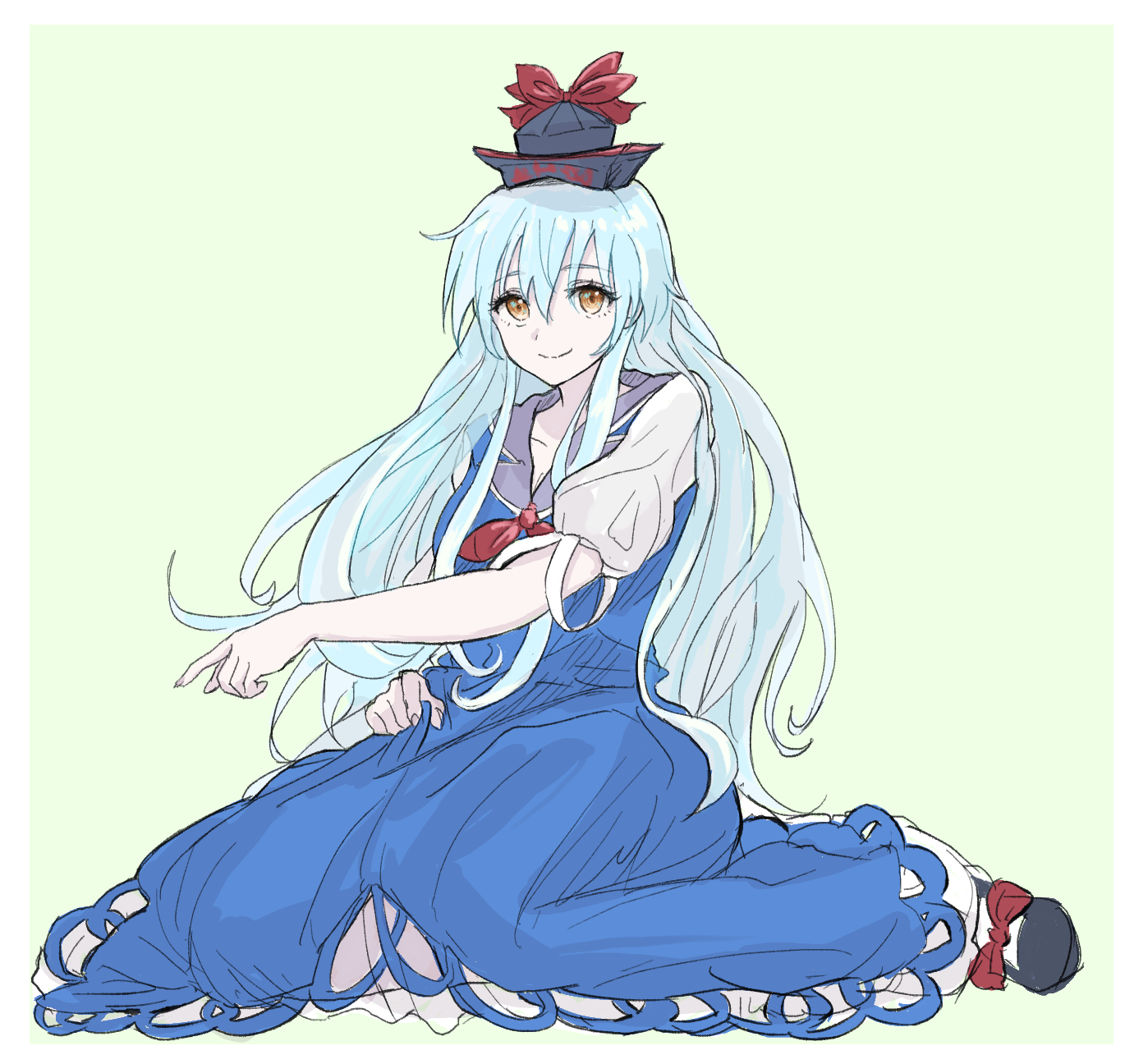 The Big ImageBoard (TBIB) - 1girl blue dress blue hair blue headwear brown eyes closed mouth ...