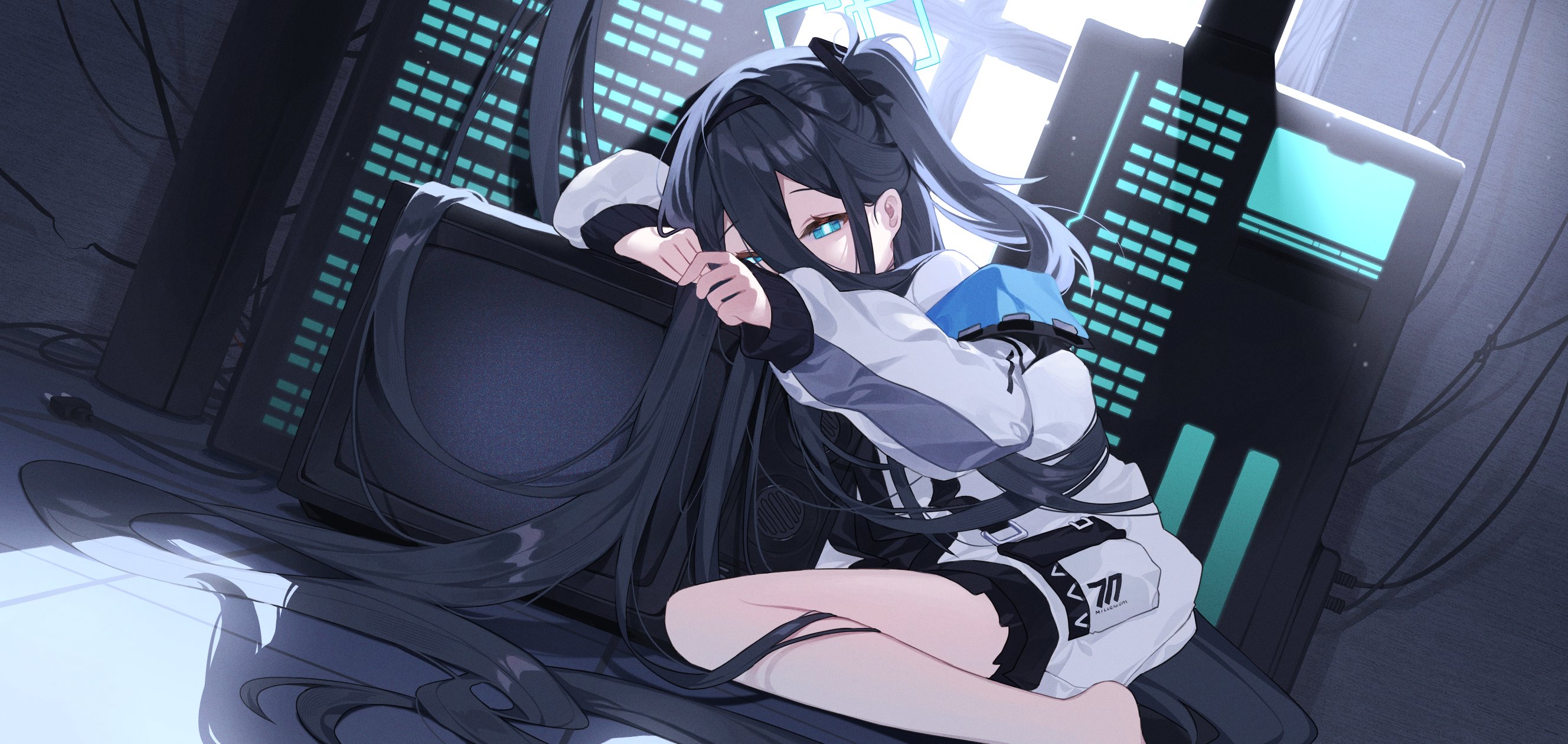 The Big ImageBoard (TBIB) - 1girl absurdly long hair aris (blue archive) bangs barefoot black ...