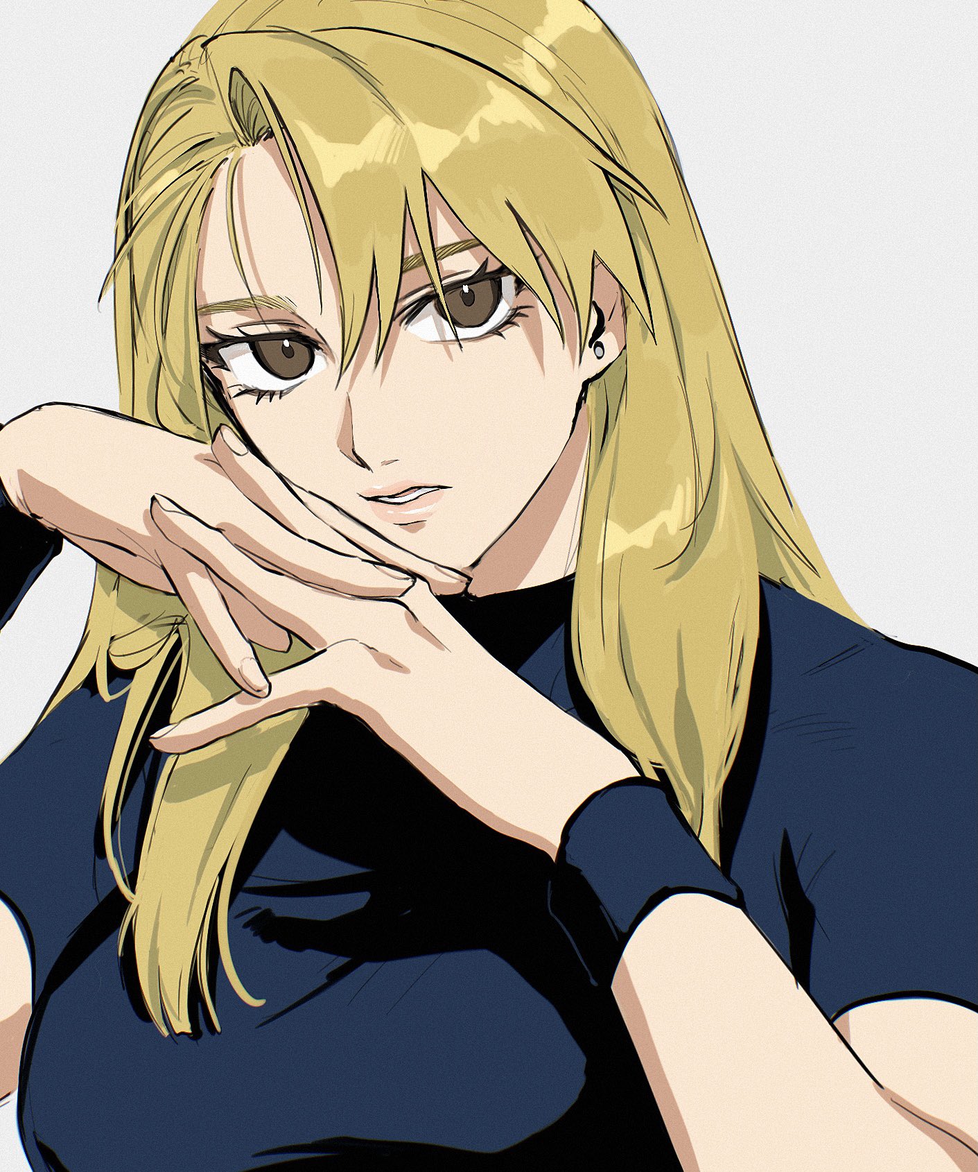 The Big ImageBoard (TBIB) - 1girl black shirt blonde hair breasts brown ...