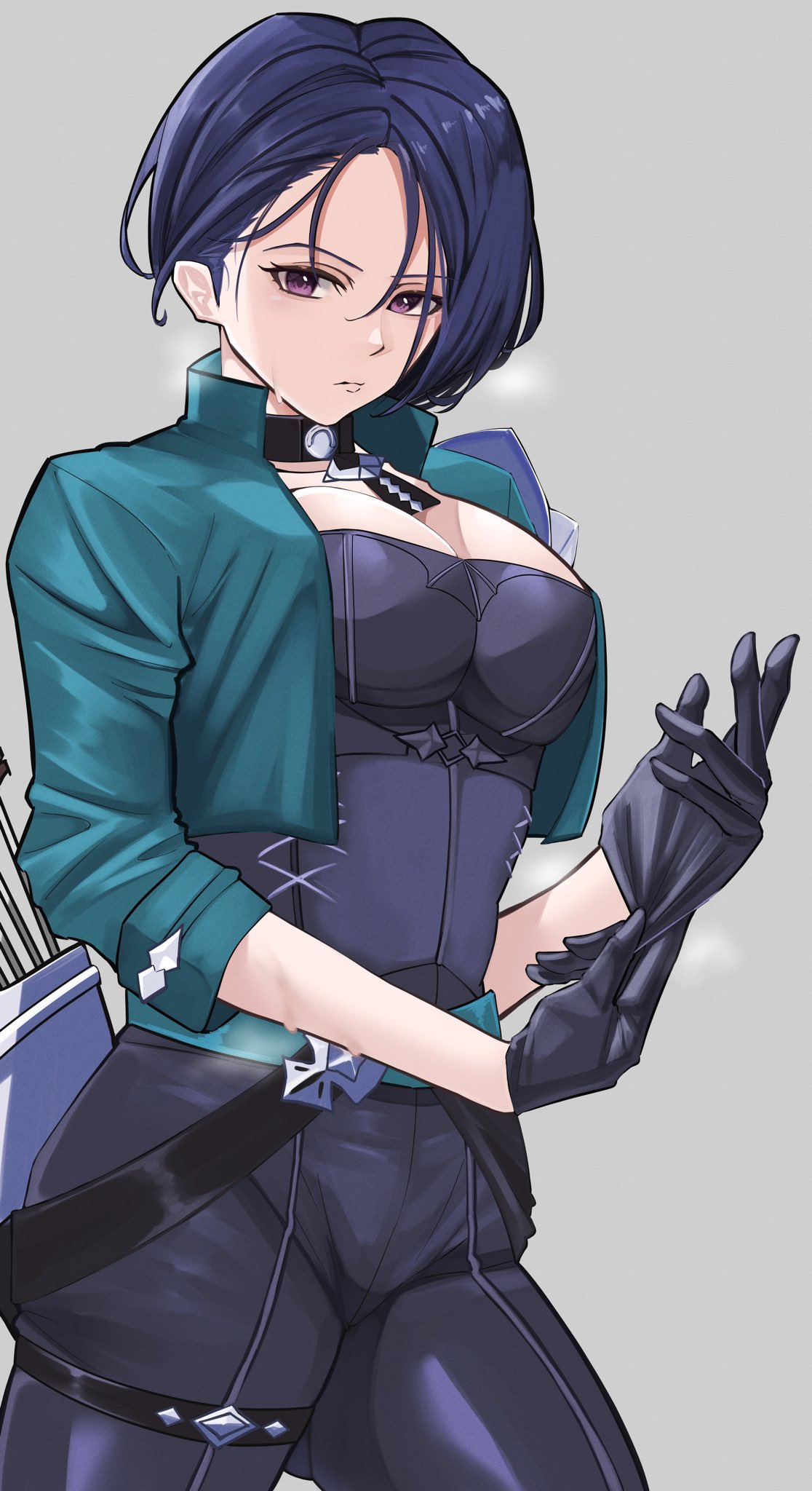 The Big ImageBoard (TBIB) - 1999narurato 1girl armor belt black choker black gloves blue eyes ...