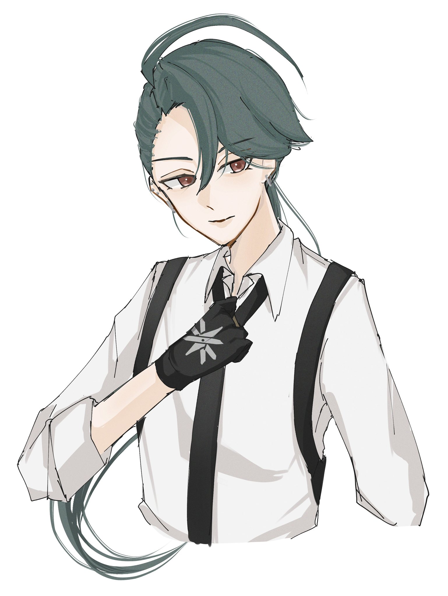 The Big ImageBoard (TBIB) - 1girl adjusting clothes adjusting necktie ahoge androgynous aqua ...