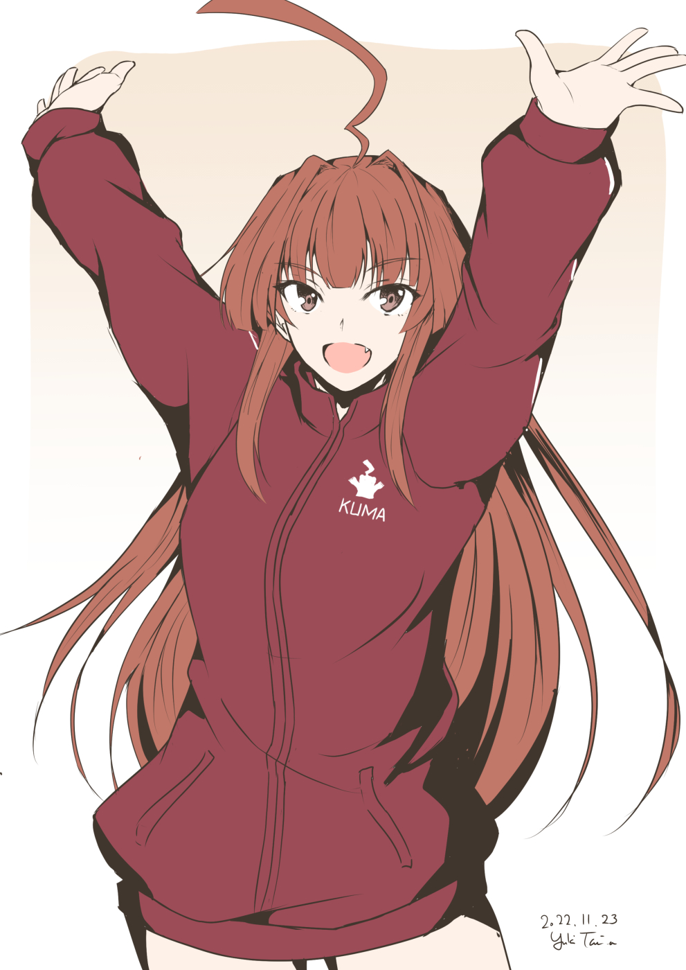 The Big Imageboard Tbib 1girl Ahoge Alternate Costume Arms Up Brown