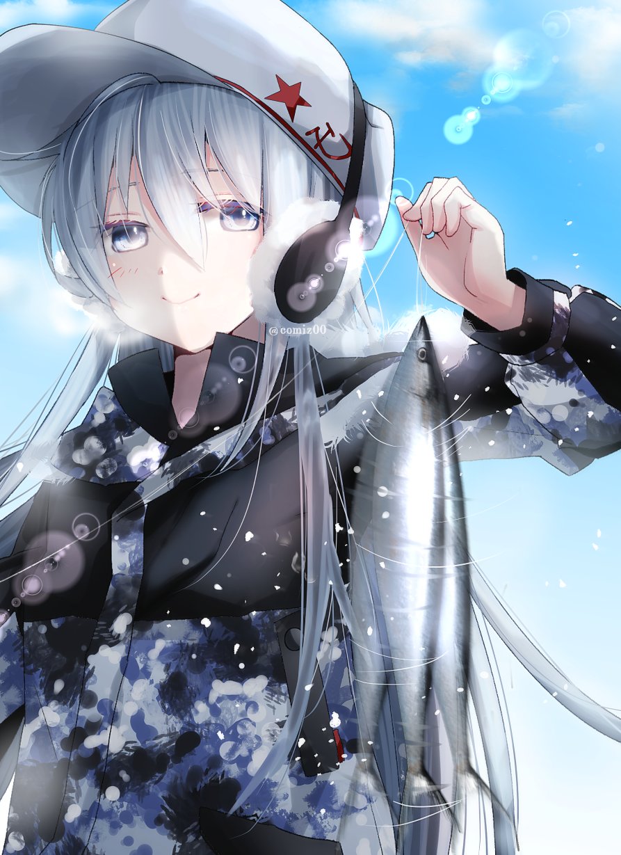 The Big ImageBoard (TBIB) - 1girl blue eyes blue sky camouflage camouflage jacket cloud ...