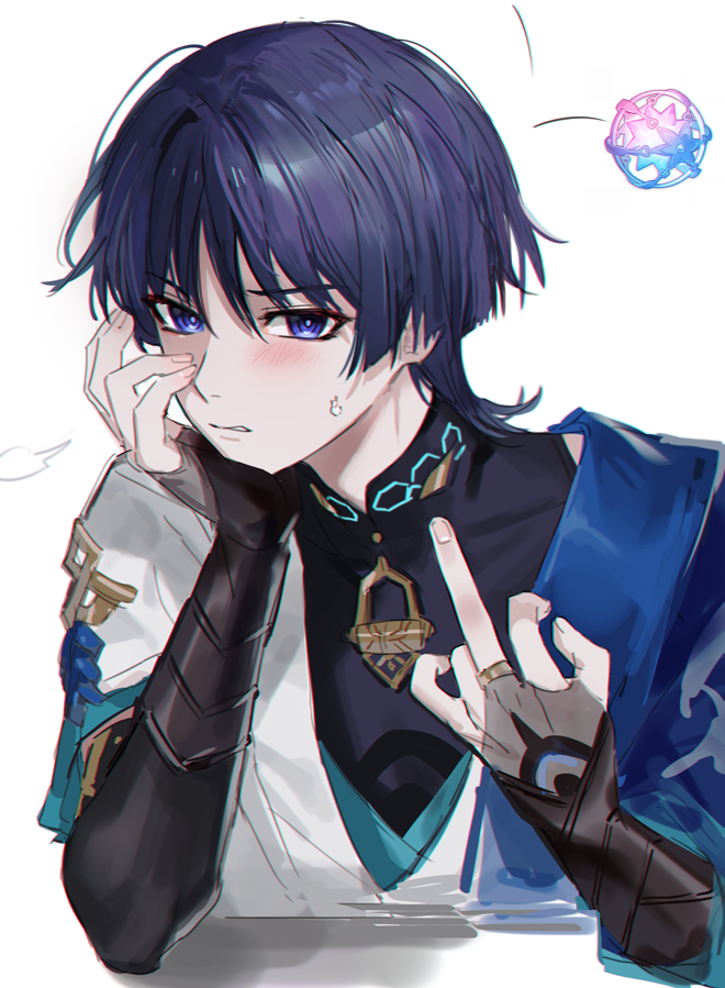 The Big ImageBoard (TBIB) - 1boy bishounen blue eyes blush bracelet fingerless gloves ...