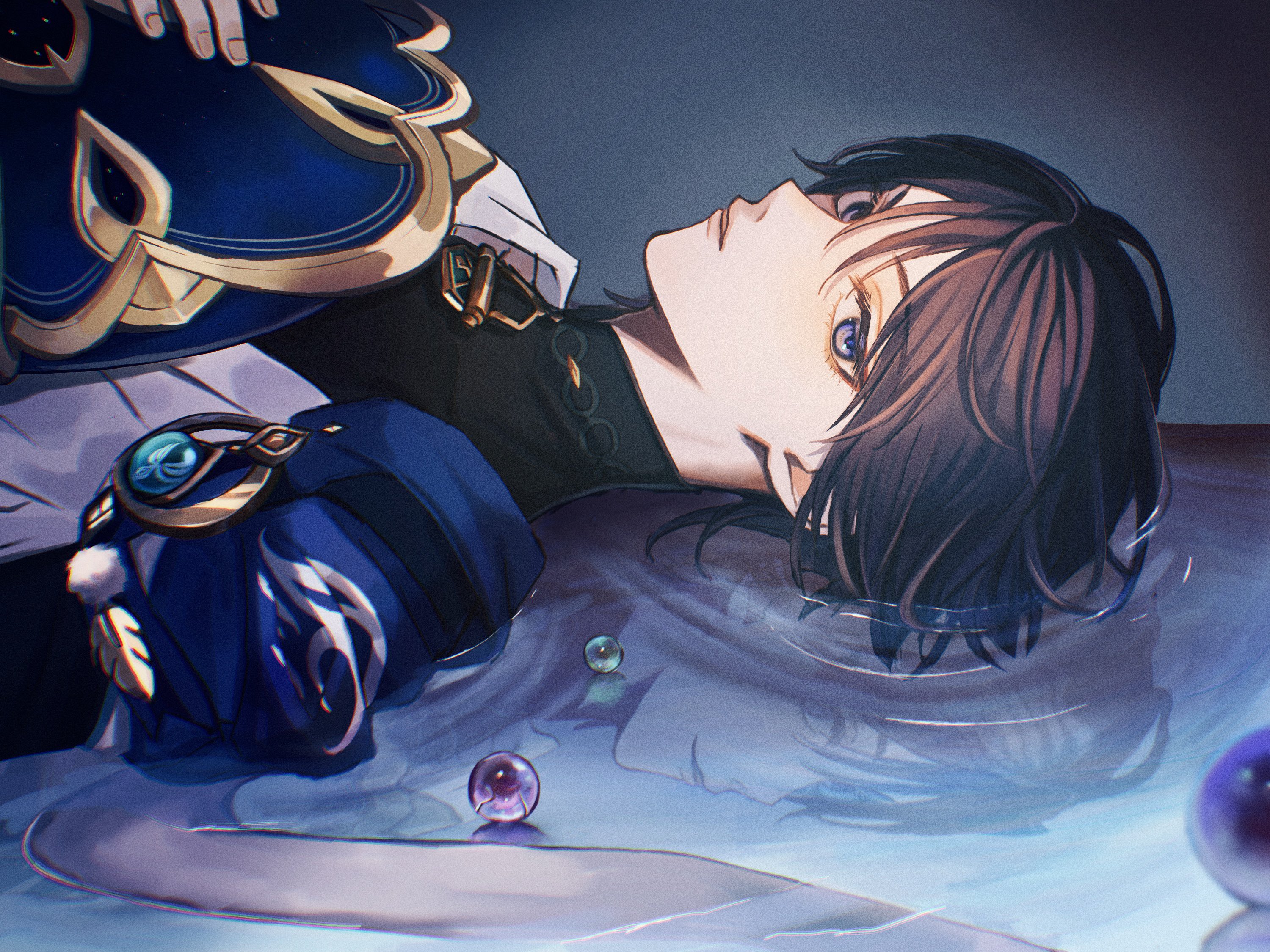 The Big ImageBoard (TBIB) - 1boy bishounen black shirt blue gemstone blue vest gem genshin ...