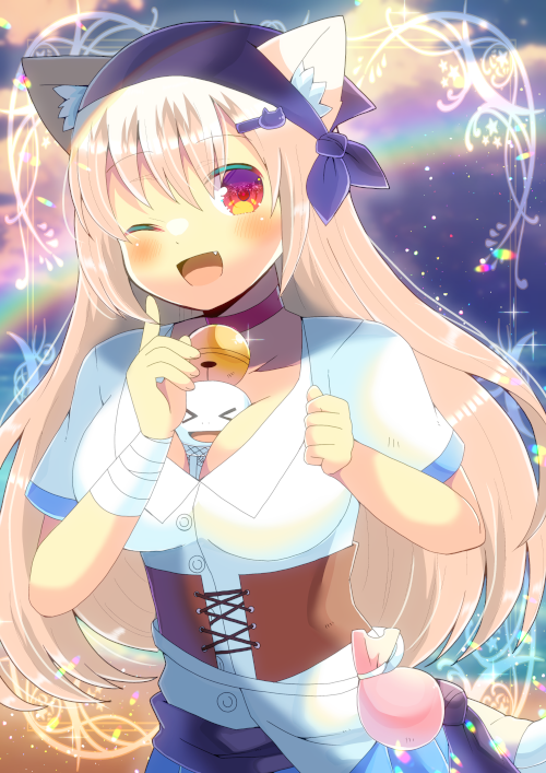 The Big ImageBoard (TBIB) - 1girl ;d animal ears bandaged arm bandages bell between breasts ...