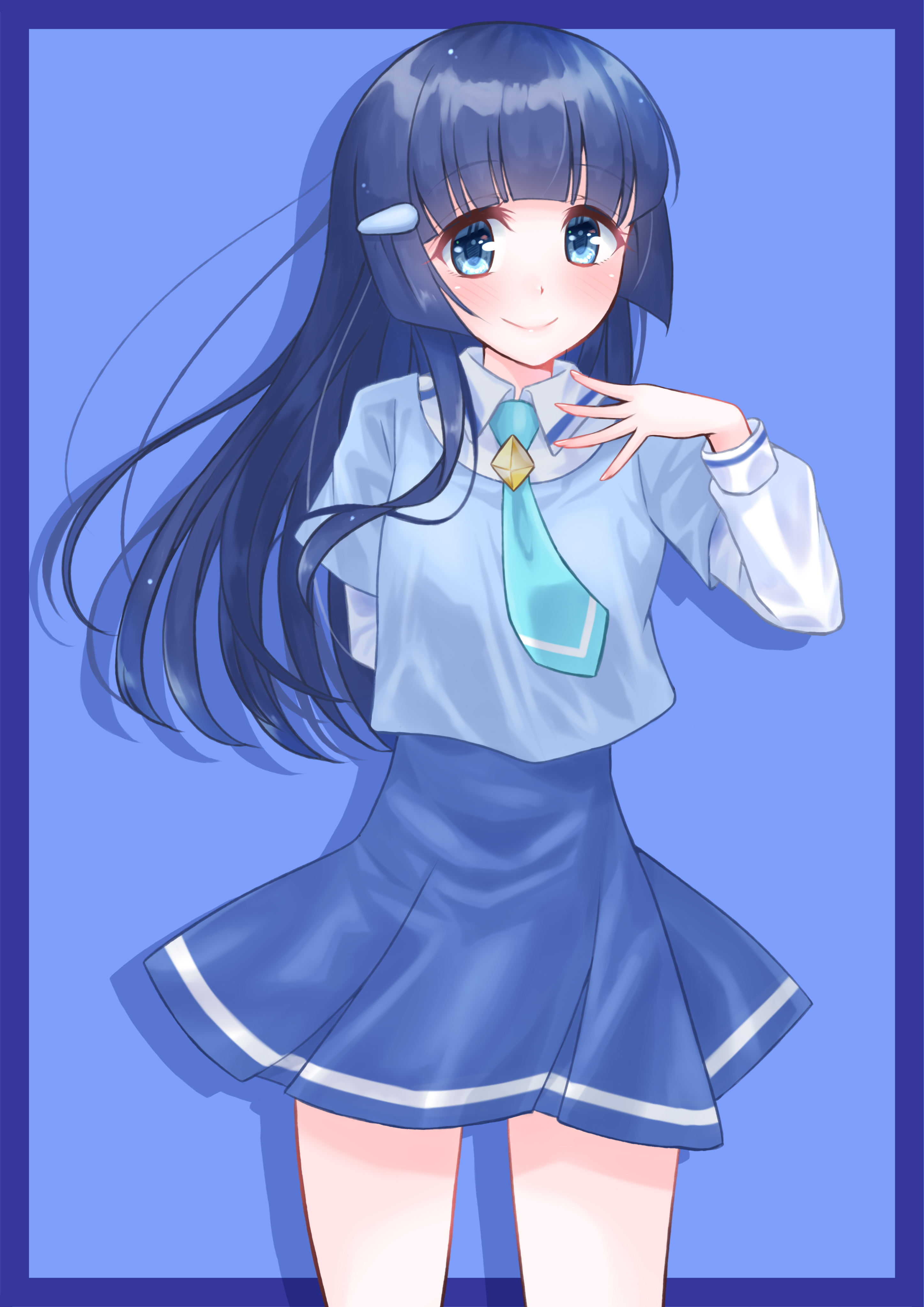 The Big ImageBoard (TBIB) - 1girl absurdres aoki reika blue background blue border blue dress ...