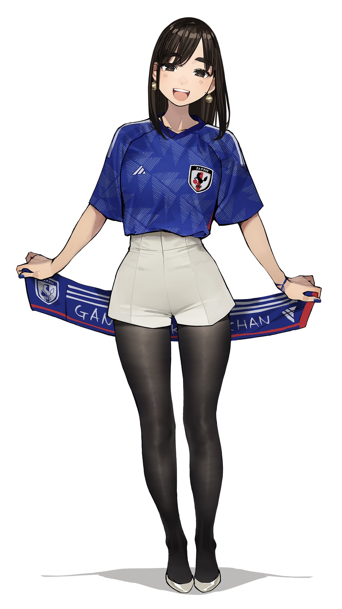 The Big ImageBoard (TBIB) - 1girl :d alternate costume banner black pantyhose blue shirt breasts ...