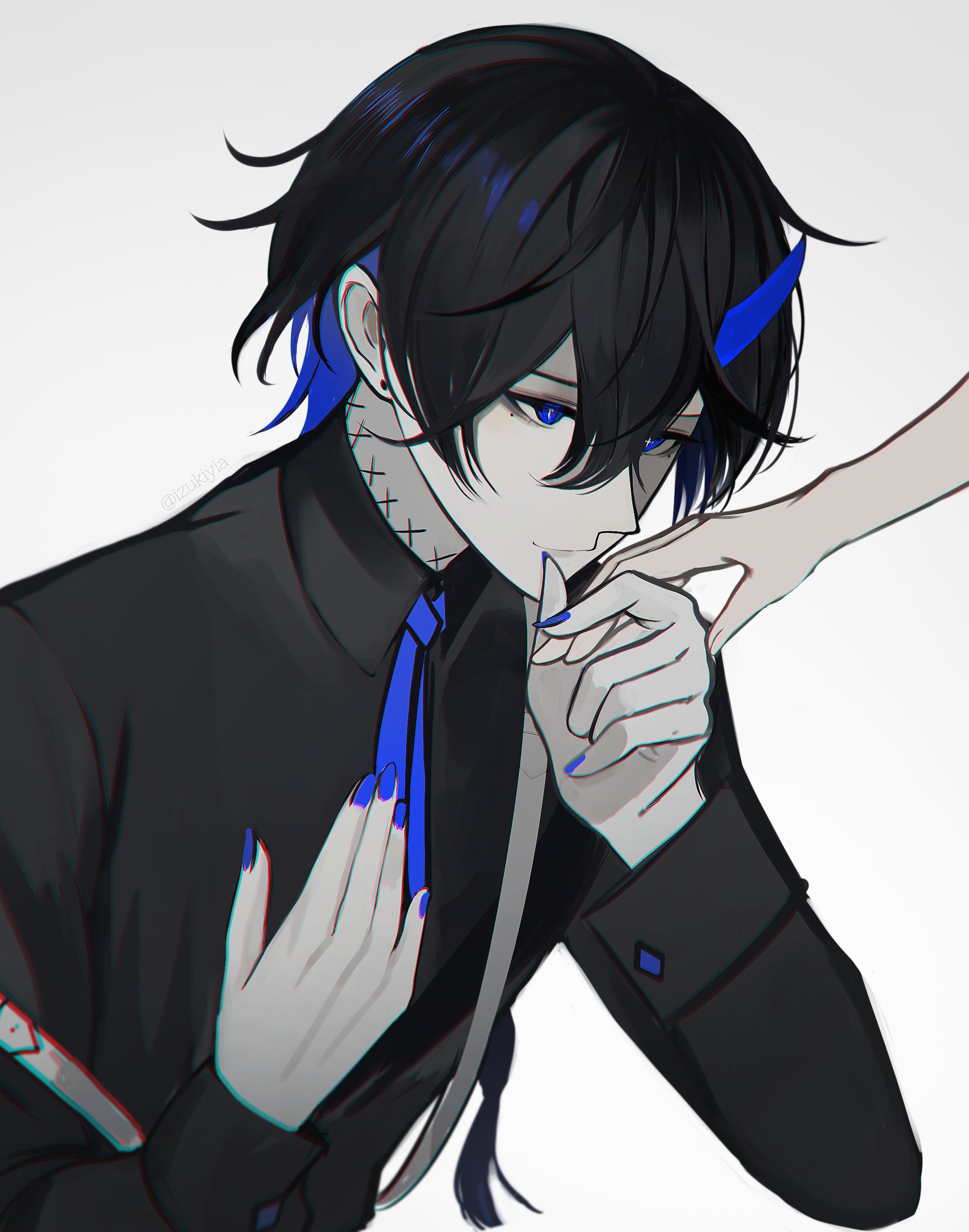 The Big ImageBoard (TBIB) - 1boy absurdres bishounen black hair blue nails blue necktie ...