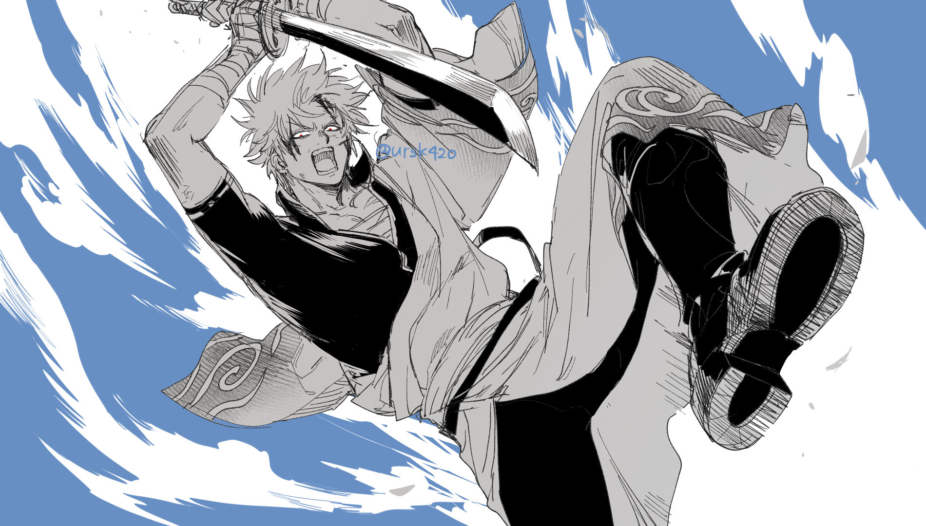 The Big ImageBoard (TBIB) - 1boy arms up bandaged arm bandaged hand ...