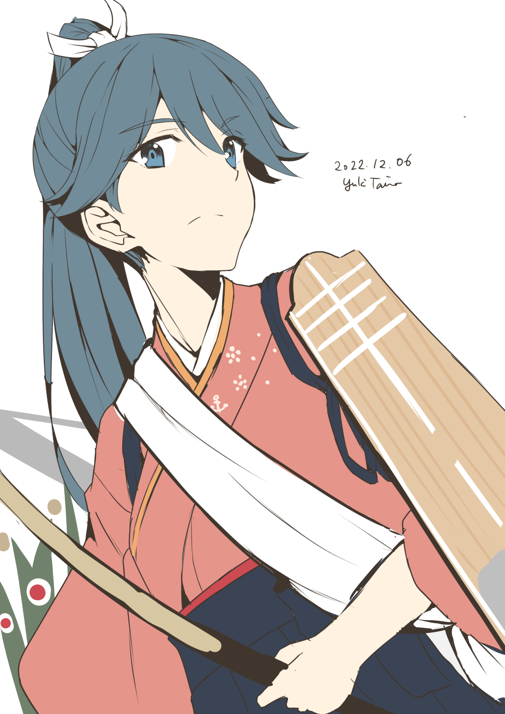 The Big ImageBoard (TBIB) - 1girl black hakama blue eyes blue hair bow (weapon) flight deck ...