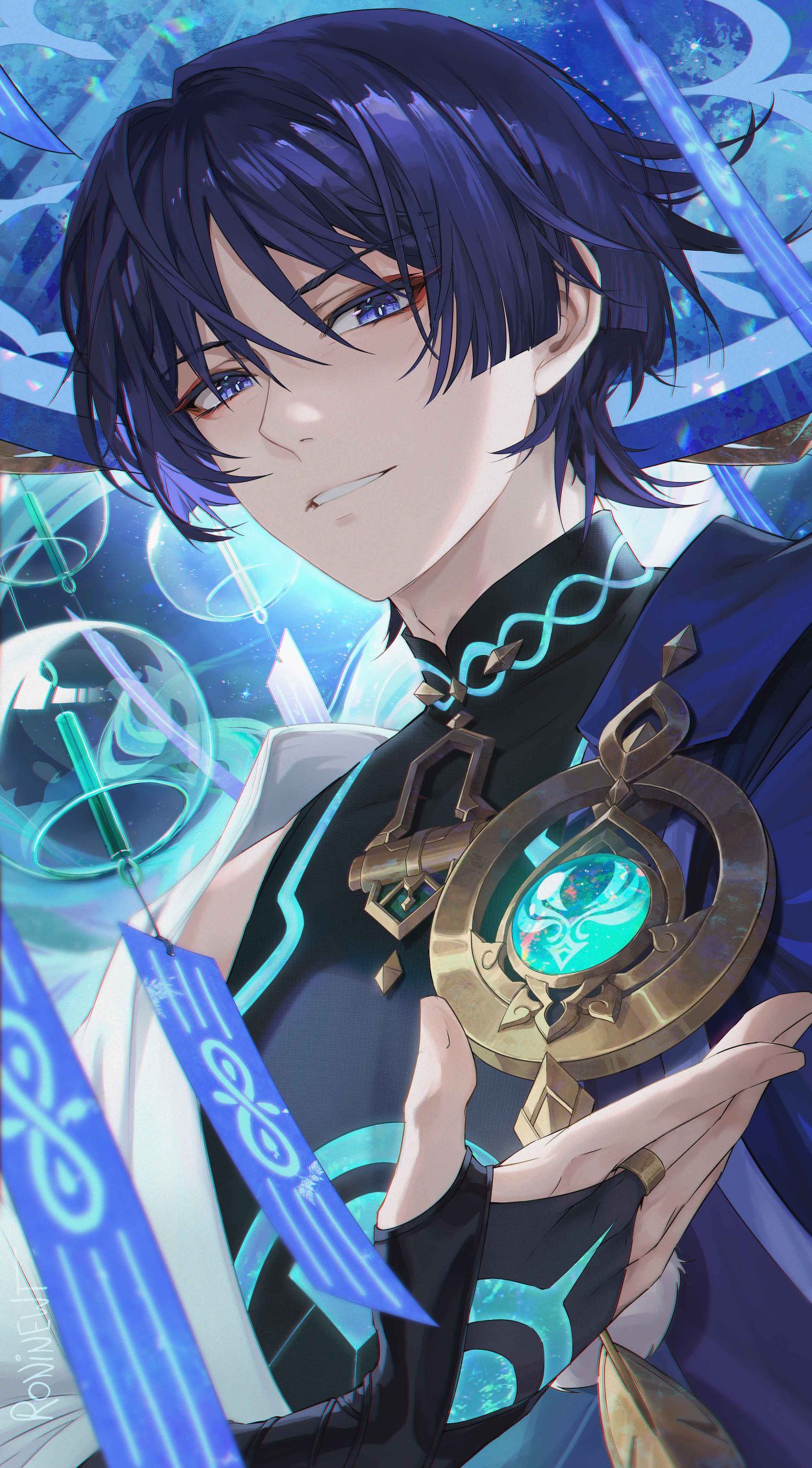 The Big ImageBoard (TBIB) - 1boy armor bangs bishounen blue hair blue headwear blue vest blunt ...