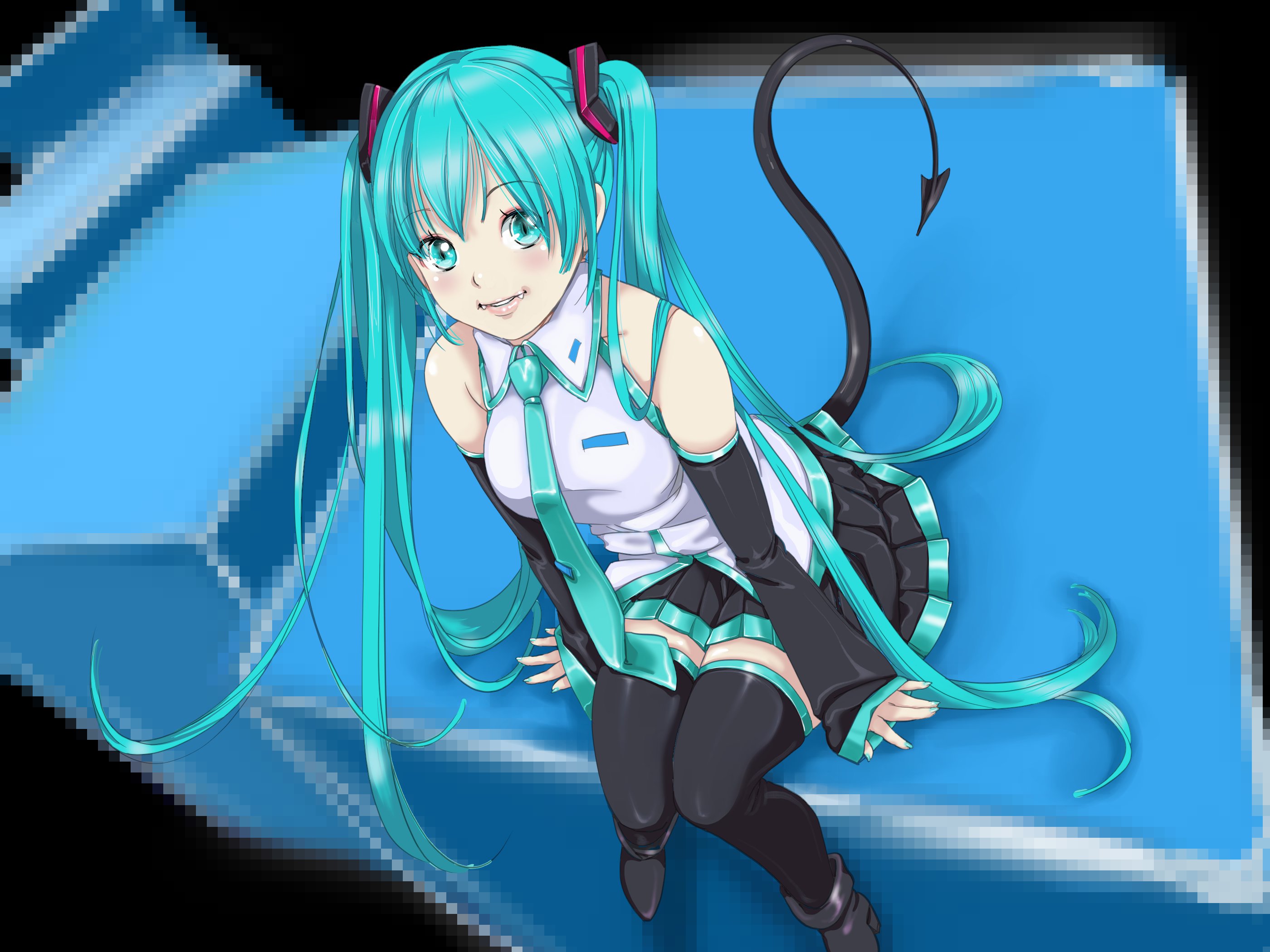 The Big ImageBoard (TBIB) - 1girl aqua eyes aqua hair aqua nails aqua necktie black footwear ...