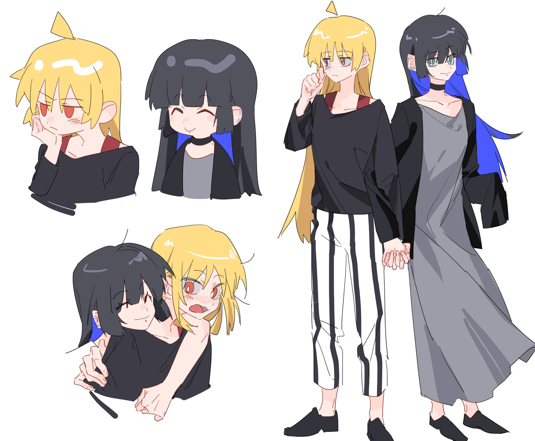 The Big ImageBoard (TBIB) - 2girls ahoge black hair blonde hair blunt ...