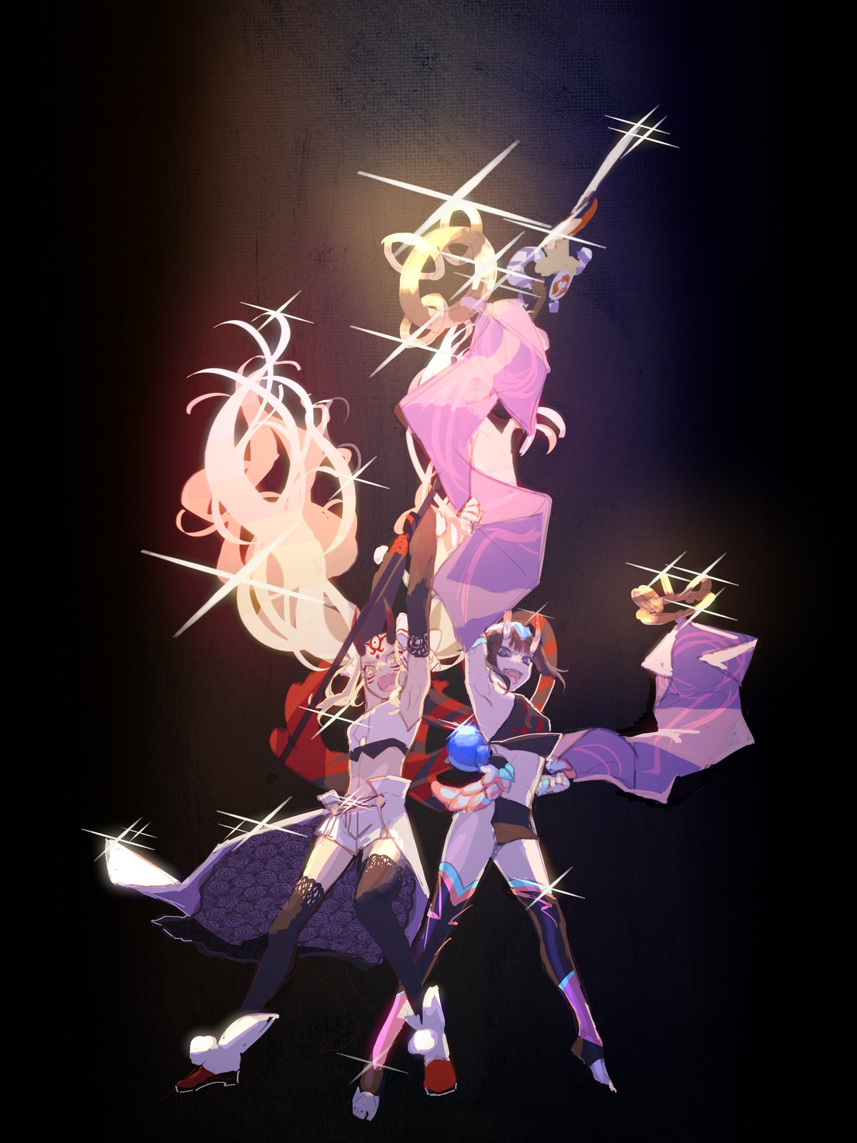 The Big ImageBoard (TBIB) - 2girls armpits arms up black background ...