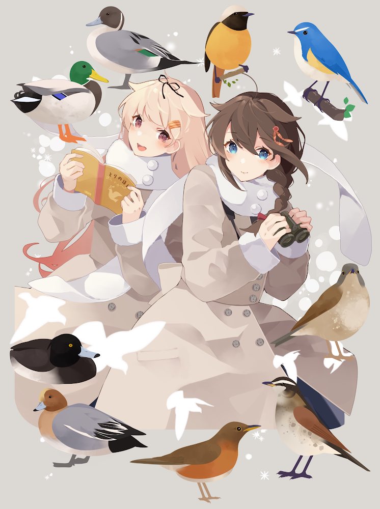 The Big ImageBoard (TBIB) - 2girls ahoge animal binoculars bird black ribbon blonde hair blue ...