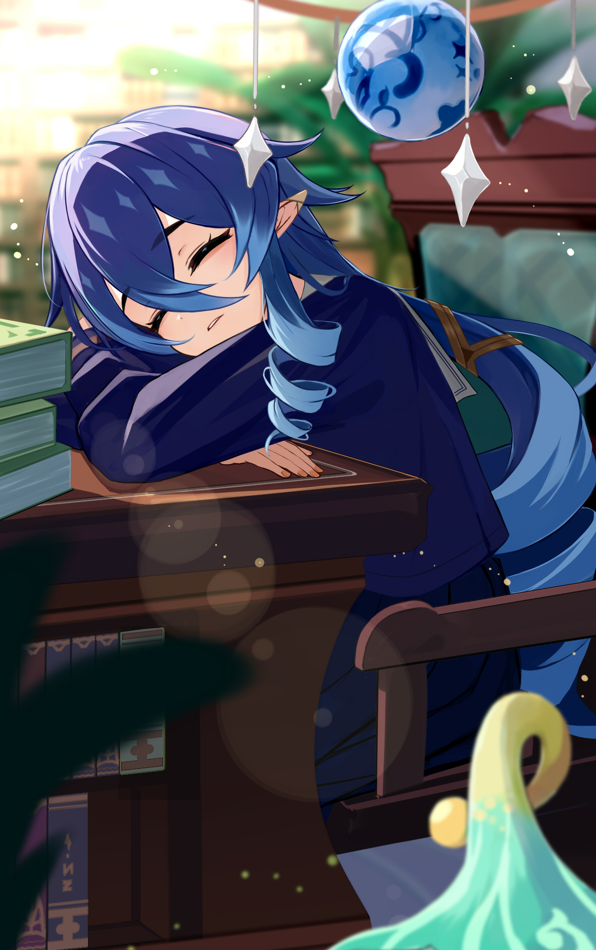 The Big ImageBoard (TBIB) - blue hair blue skirt book dawn desk drill ...